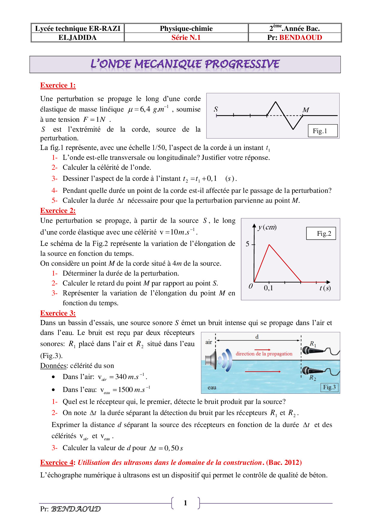 Ondes mécaniques progressives - Exercices non corrigés 4 - AlloSchool
