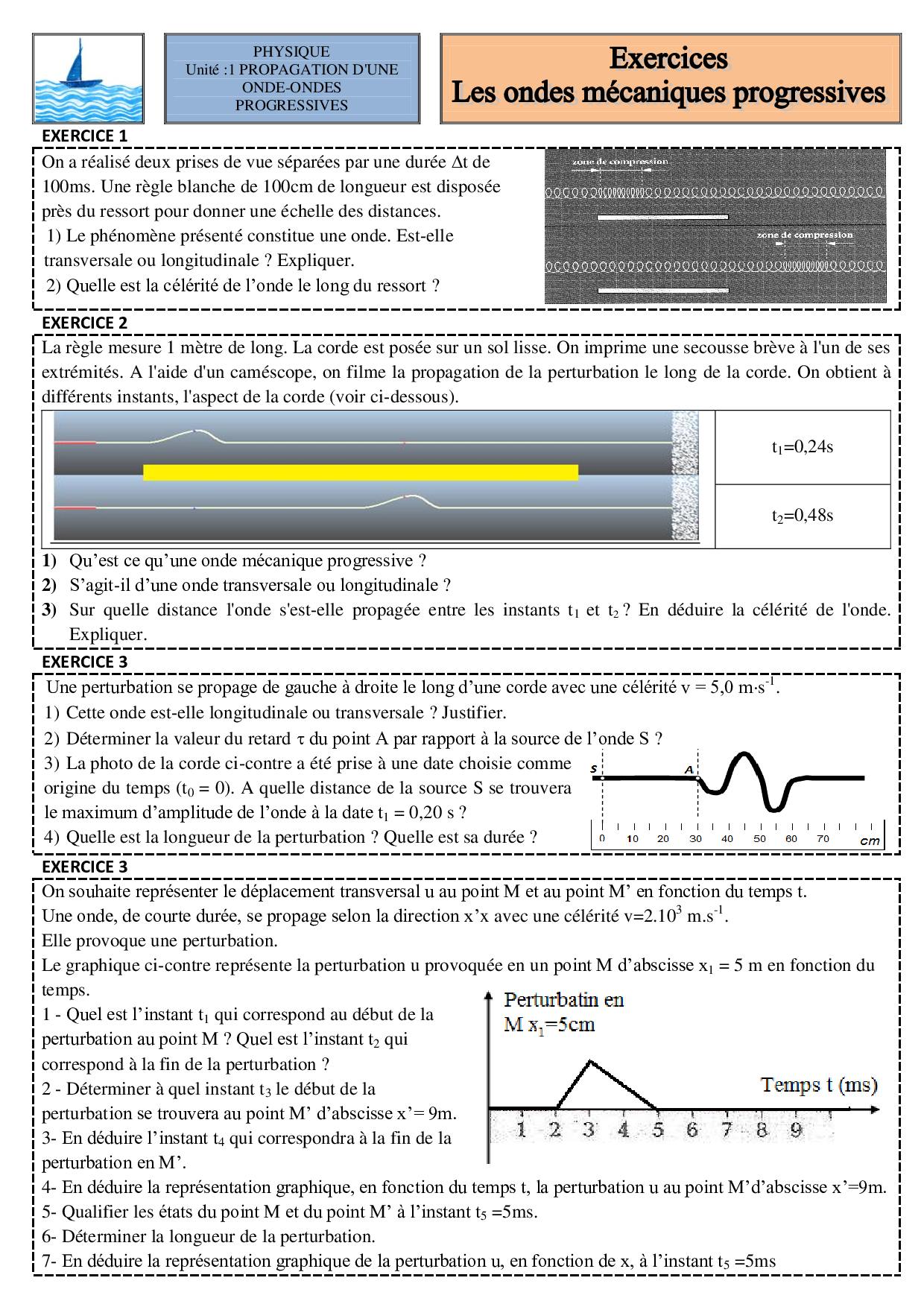 Ondes mécaniques progressives - Exercices non corrigés 10 - AlloSchool