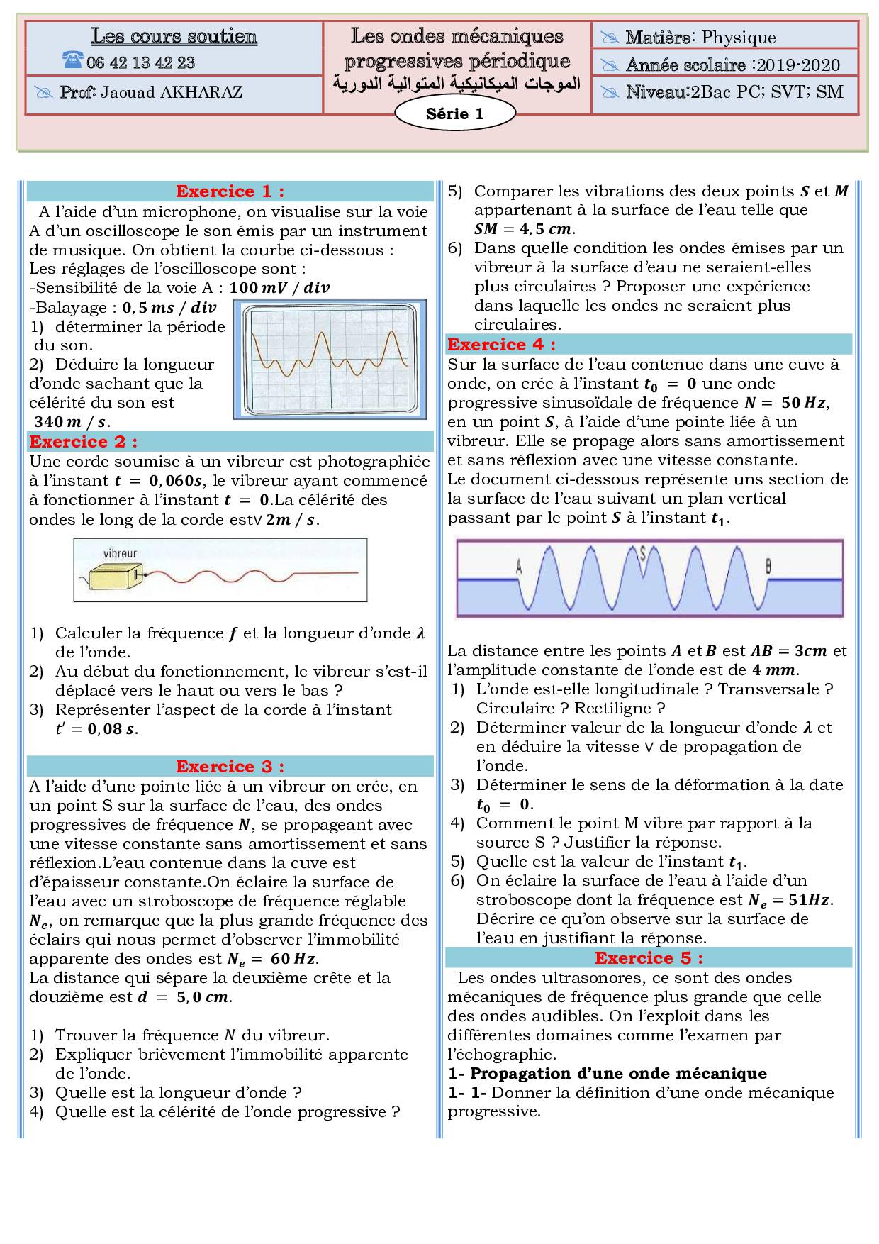 Ondes mécaniques progressives périodiques - Exercices non corrigés 6 ...