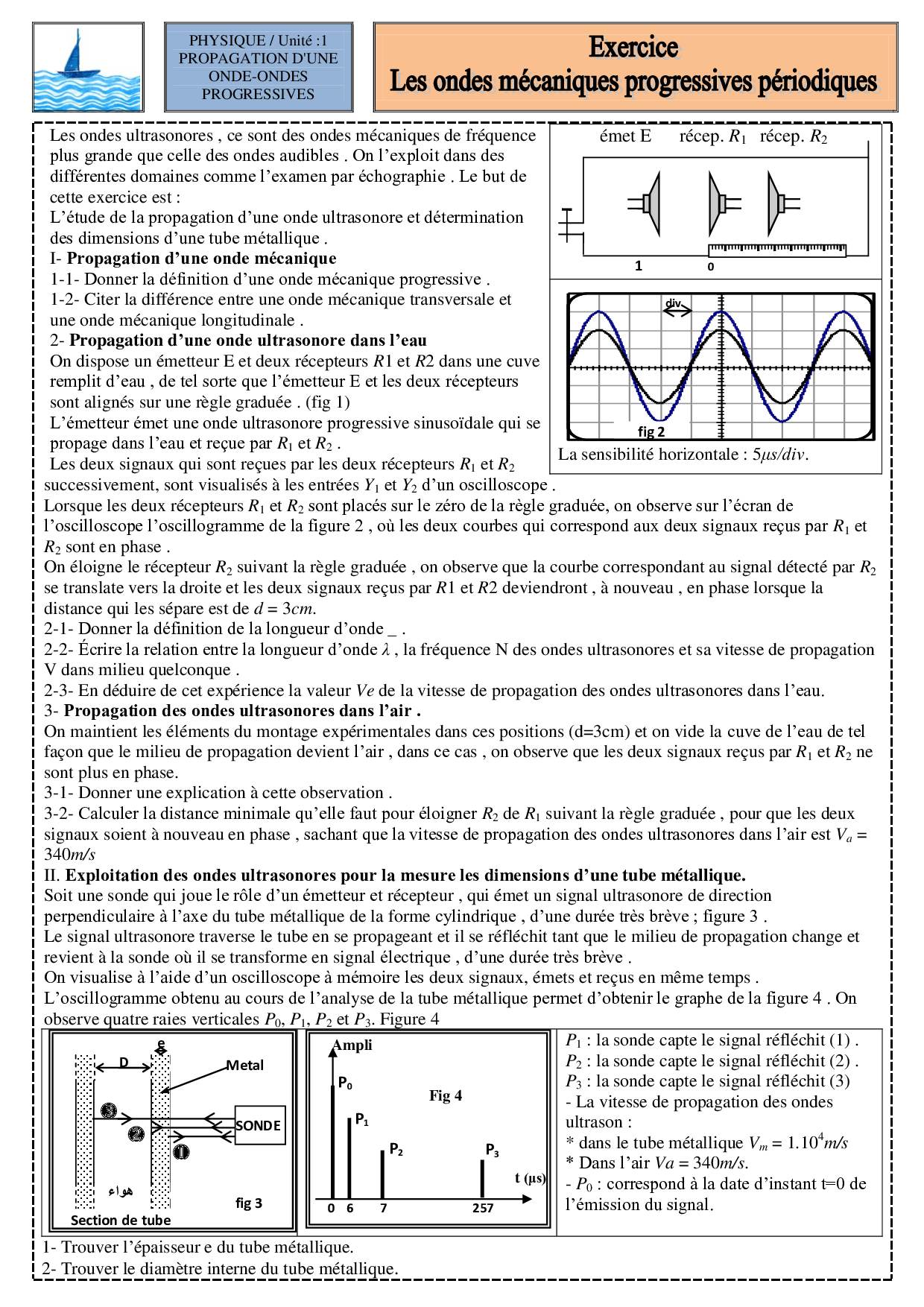 Ondes mécaniques progressives périodiques - Exercices non corrigés 9 ...