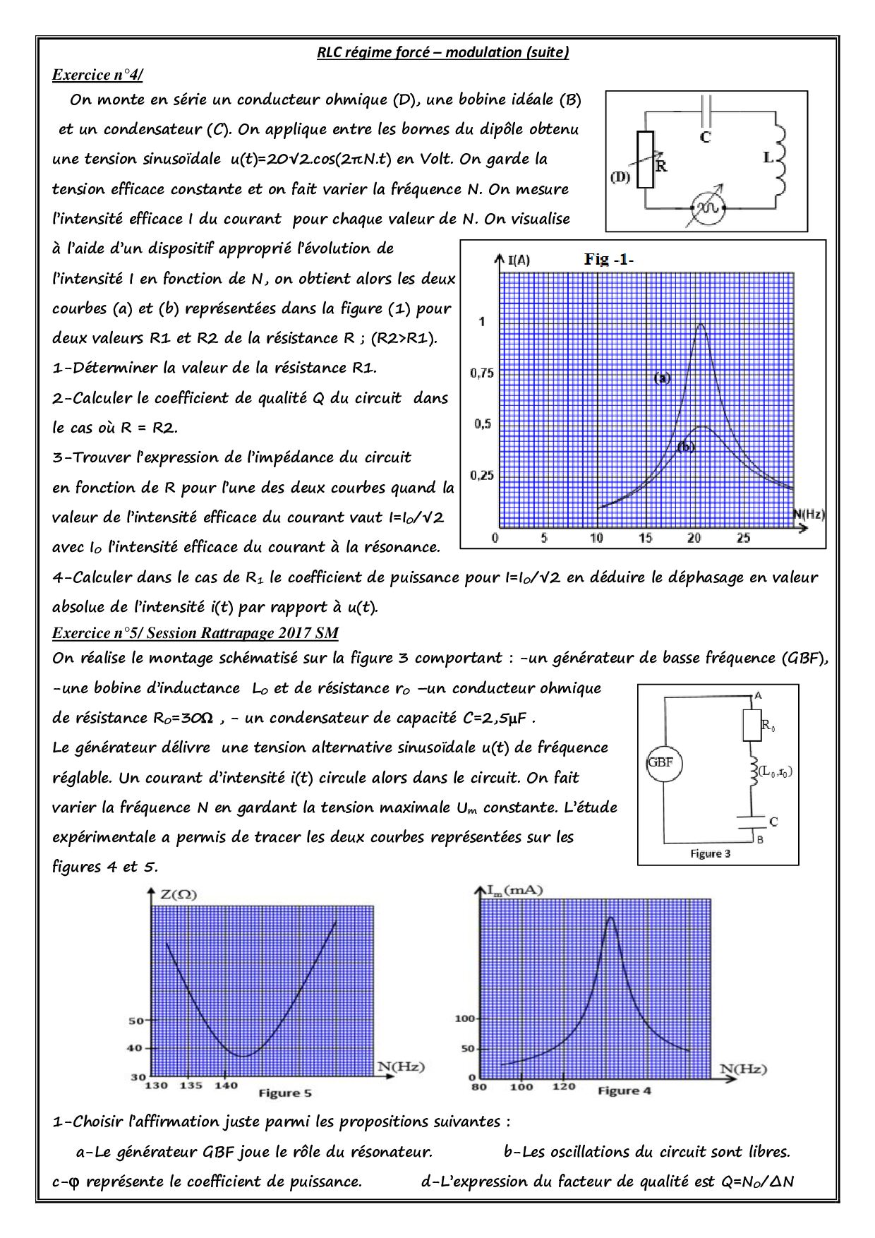 Circuit RLC série en régime sinusoïdal forcé - Exercices non corrigés 2 ...