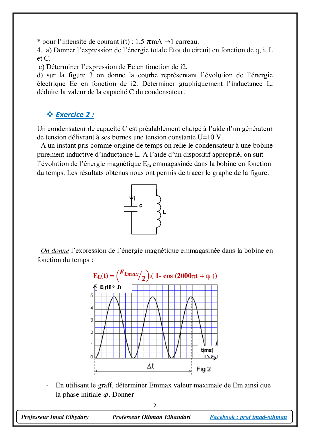 Oscillations libres d'un circuit RLC série - Exercices non corrigés 7 ...