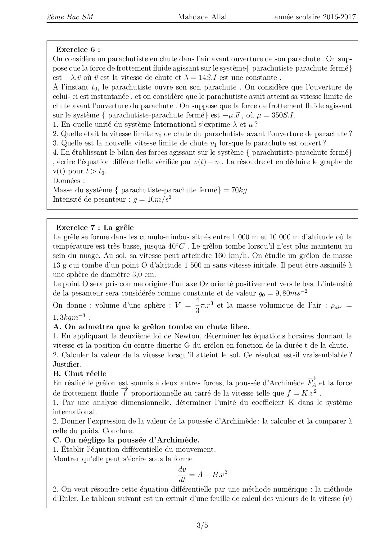 Lois de Newton - Exercices non corrigés 1 - AlloSchool