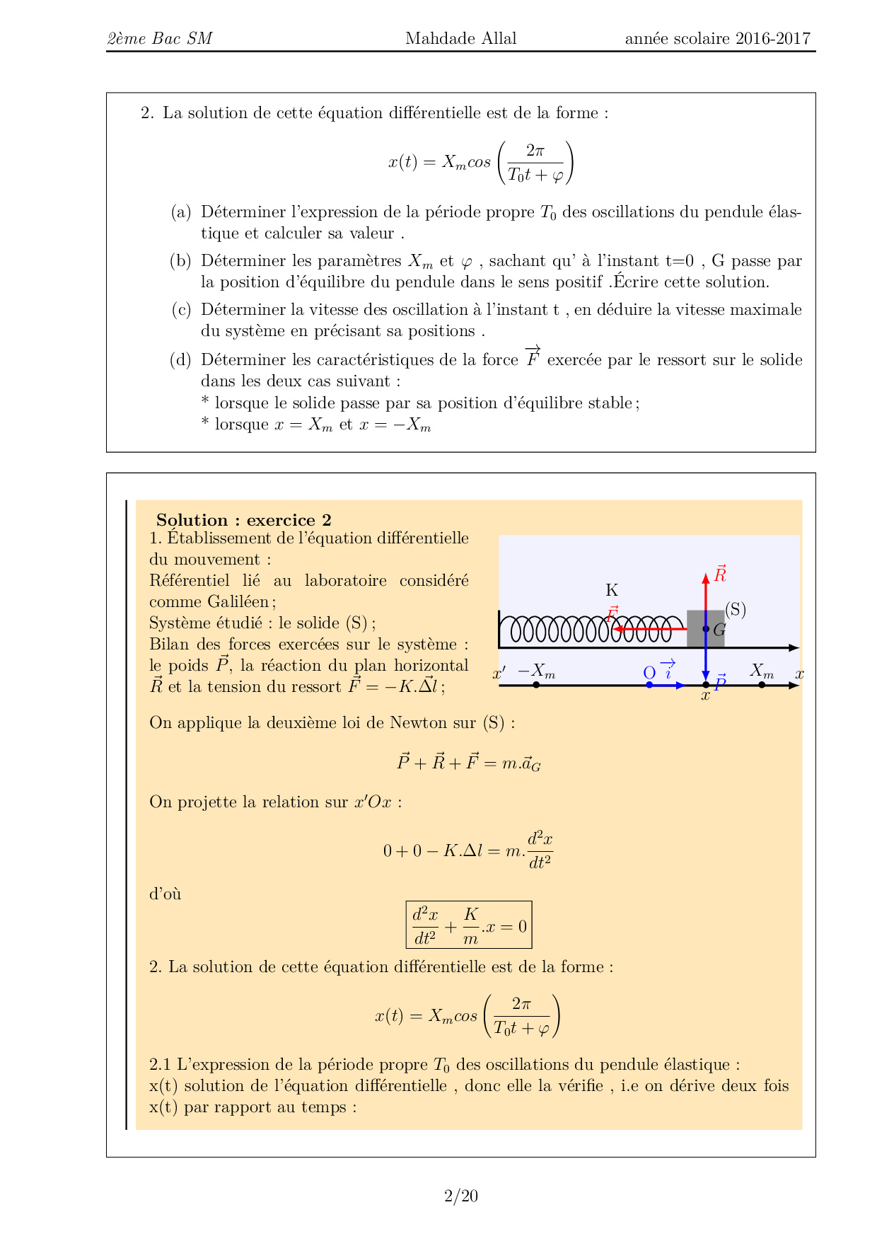 Pendule élastique - Exercices non corrigés 2 - AlloSchool