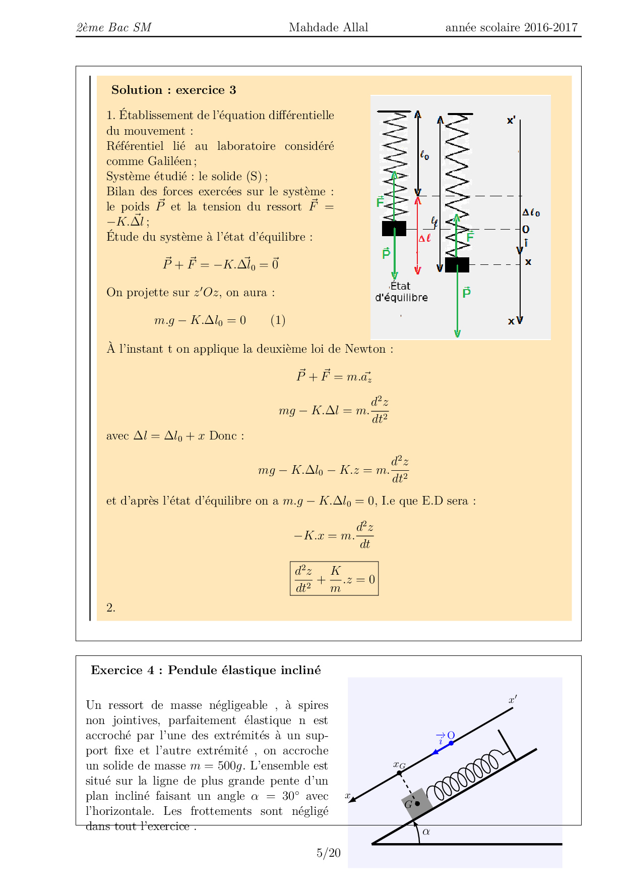 Pendule élastique - Exercices non corrigés 2 - AlloSchool