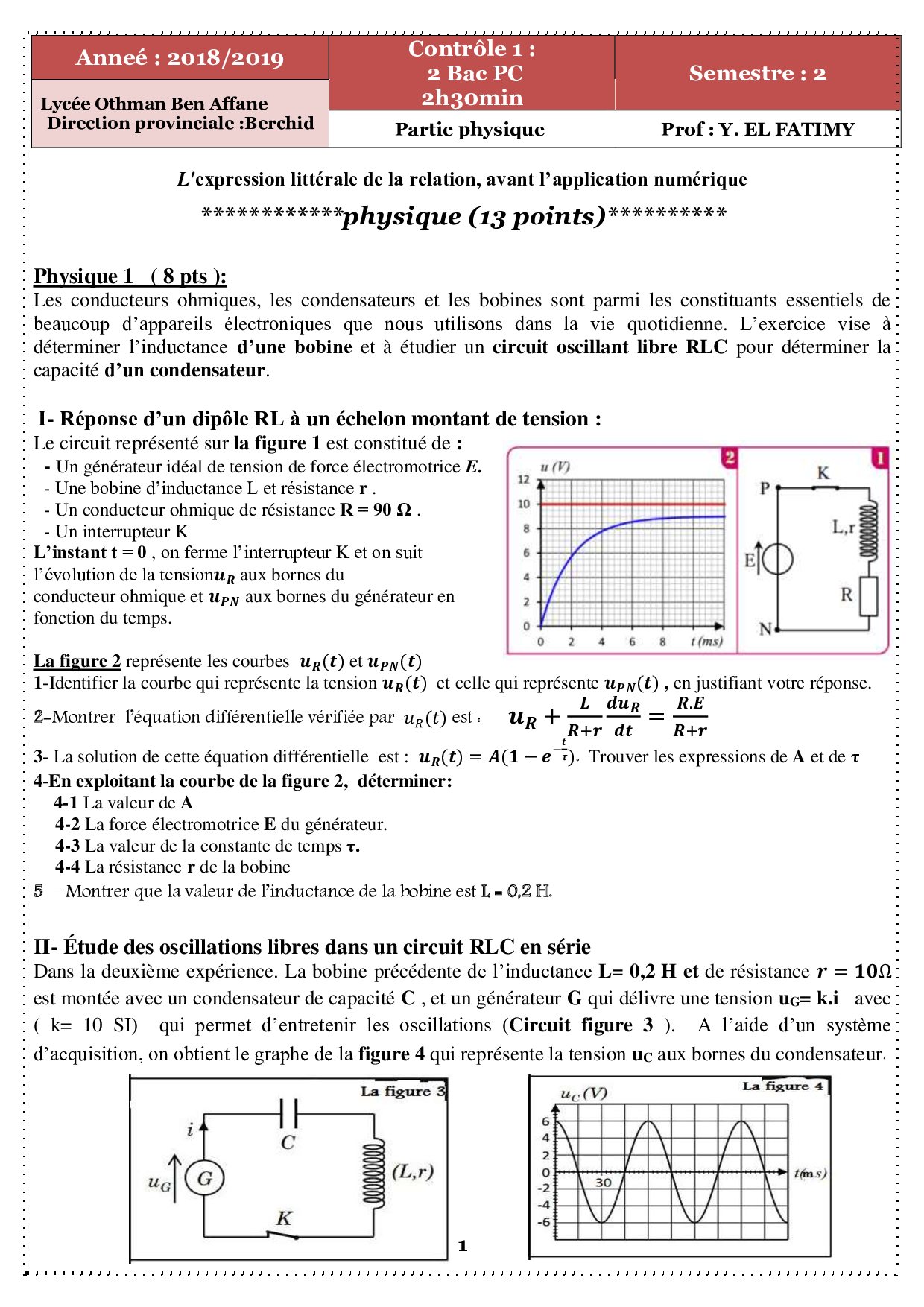 Devoir 1 Modèle 3 - Physique Chimie 2 Bac SPC Semestre 2 - AlloSchool