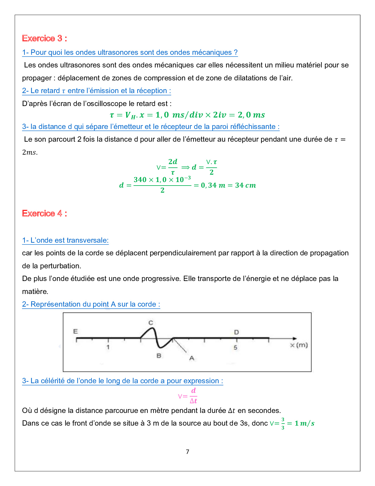 Ondes mécaniques progressives - Corrigé série d'exercices 1 - AlloSchool