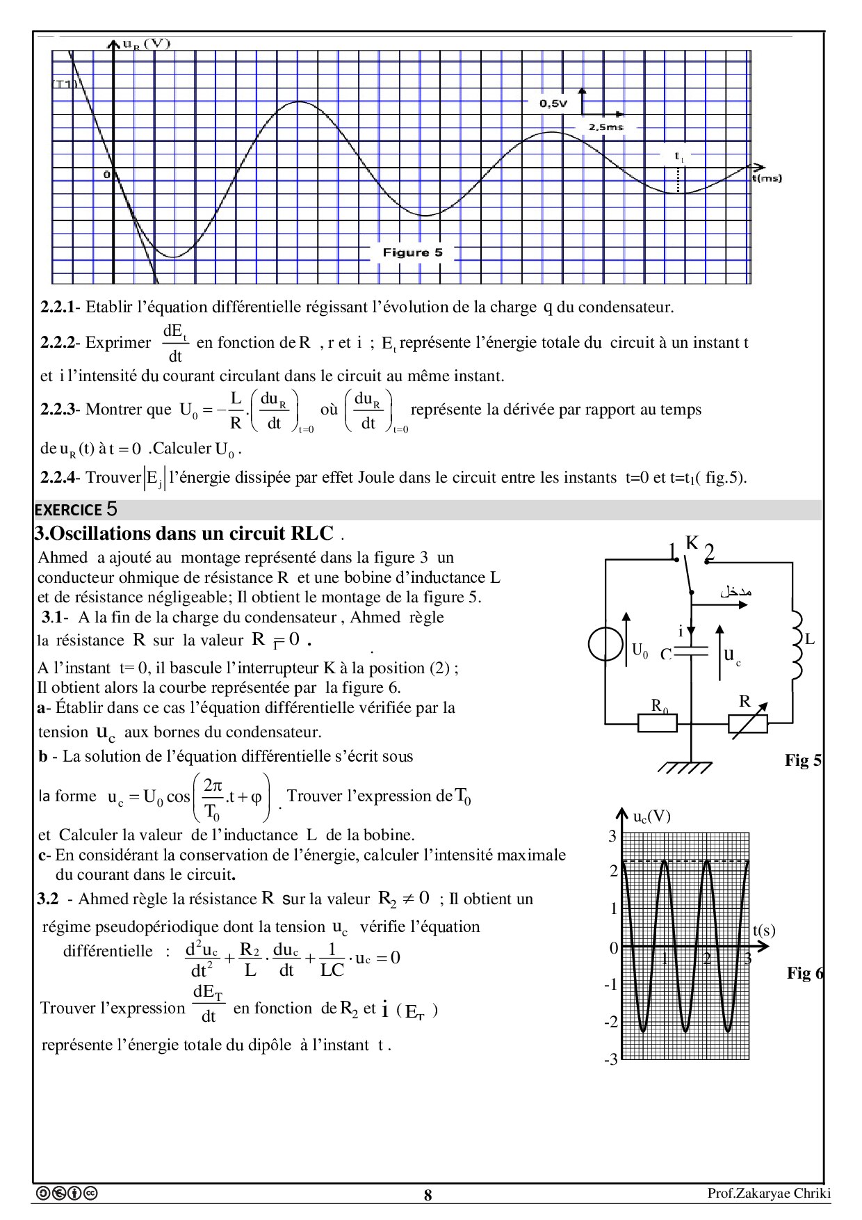Oscillations libres d'un circuit RLC série - Exercices non corrigés 3 ...