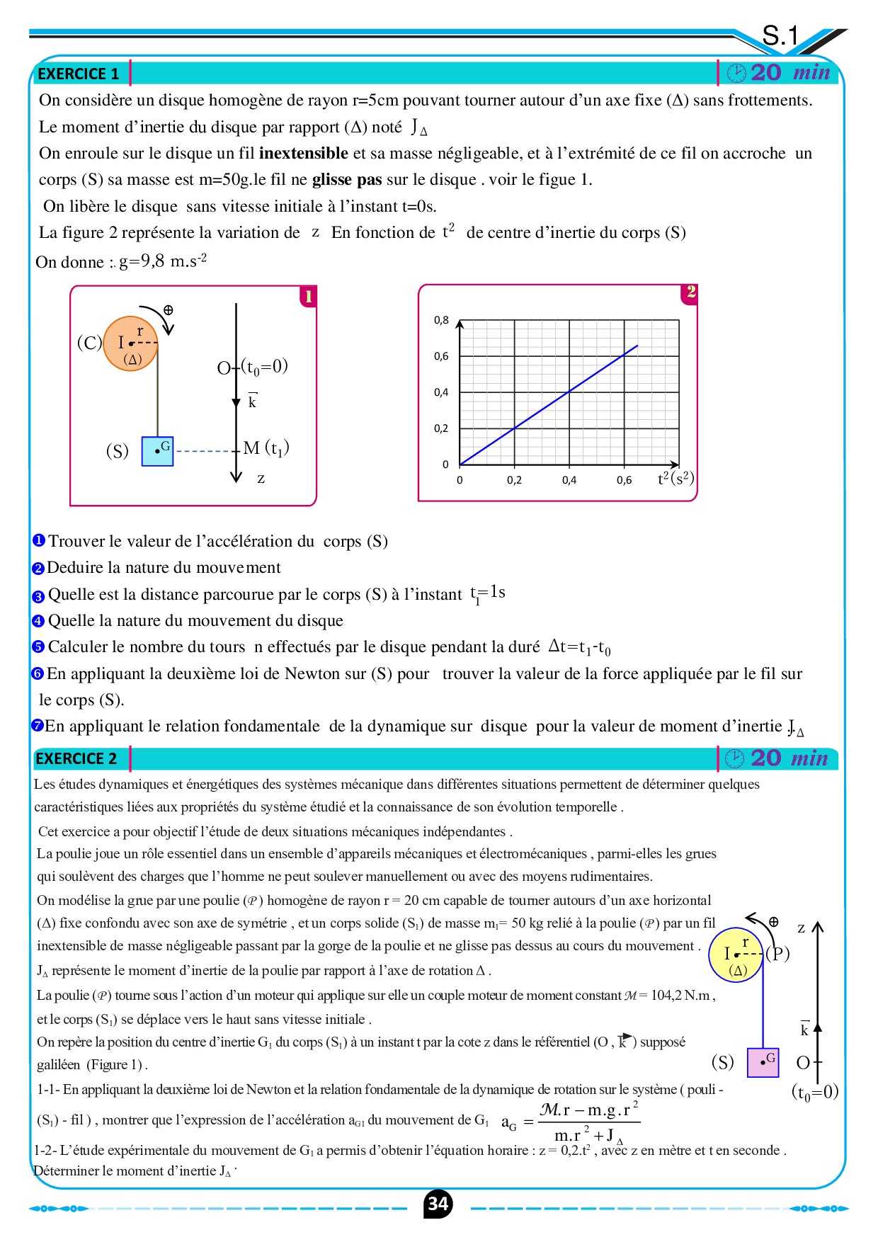 Mouvement de rotation d’un solide autour d’un axe fixe - Exercices non ...