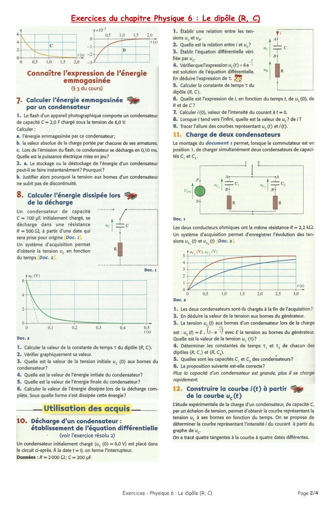 Dipôle RC - Exercices non corrigés 2 - AlloSchool