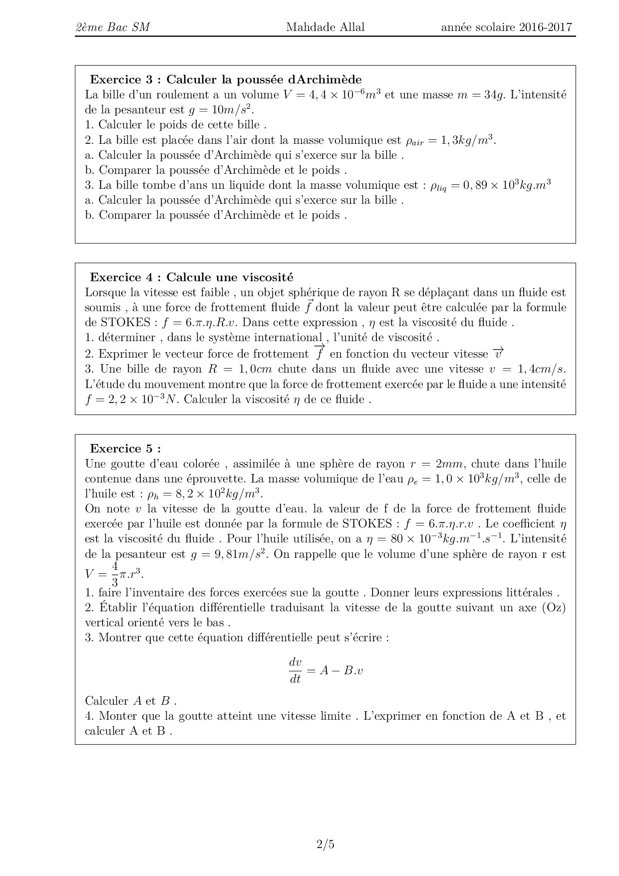 Lois de Newton - Exercices non corrigés 1 - AlloSchool
