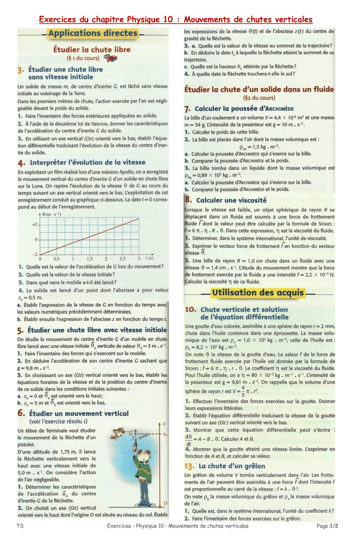 Chute libre verticale d’un solide - Exercices non corrigés 3 - AlloSchool