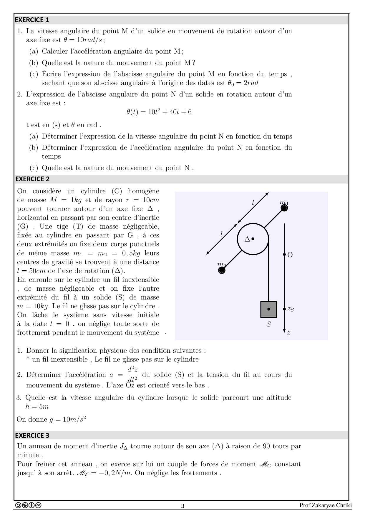 Mouvement de rotation d’un solide autour d’un axe fixe - Exercices non ...