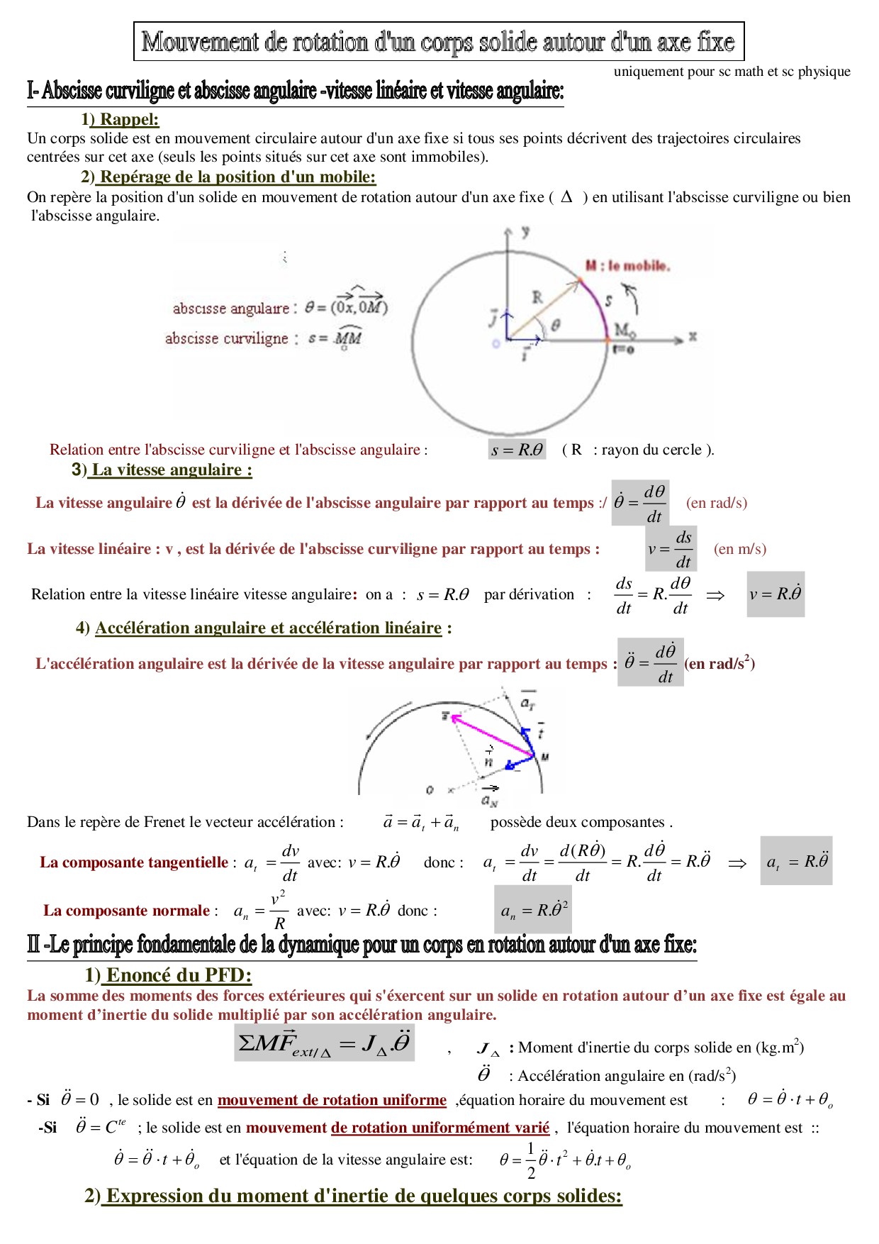 Mouvement de rotation d’un solide autour d’un axe fixe - Cours 1 ...