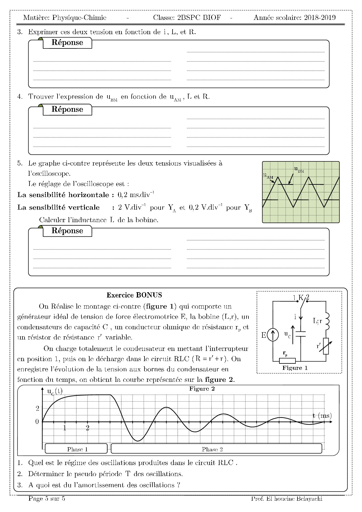 Devoir 3 Modèle 2 - Physique Chimie 2 Bac SPC Semestre 1 - AlloSchool