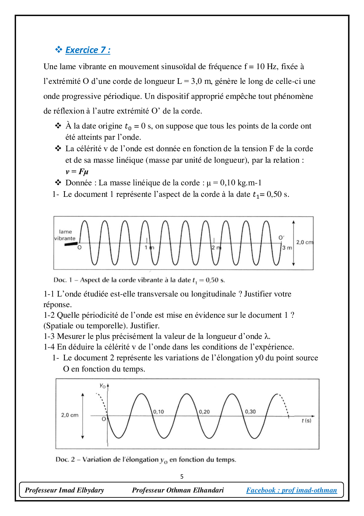 Ondes mécaniques progressives - Exercices non corrigés 13 - AlloSchool