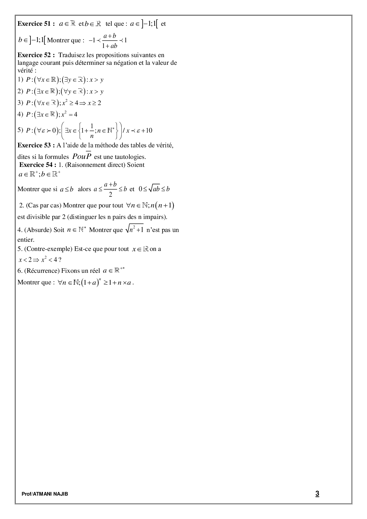 Logique mathématique - Série d'exercices 1 - AlloSchool
