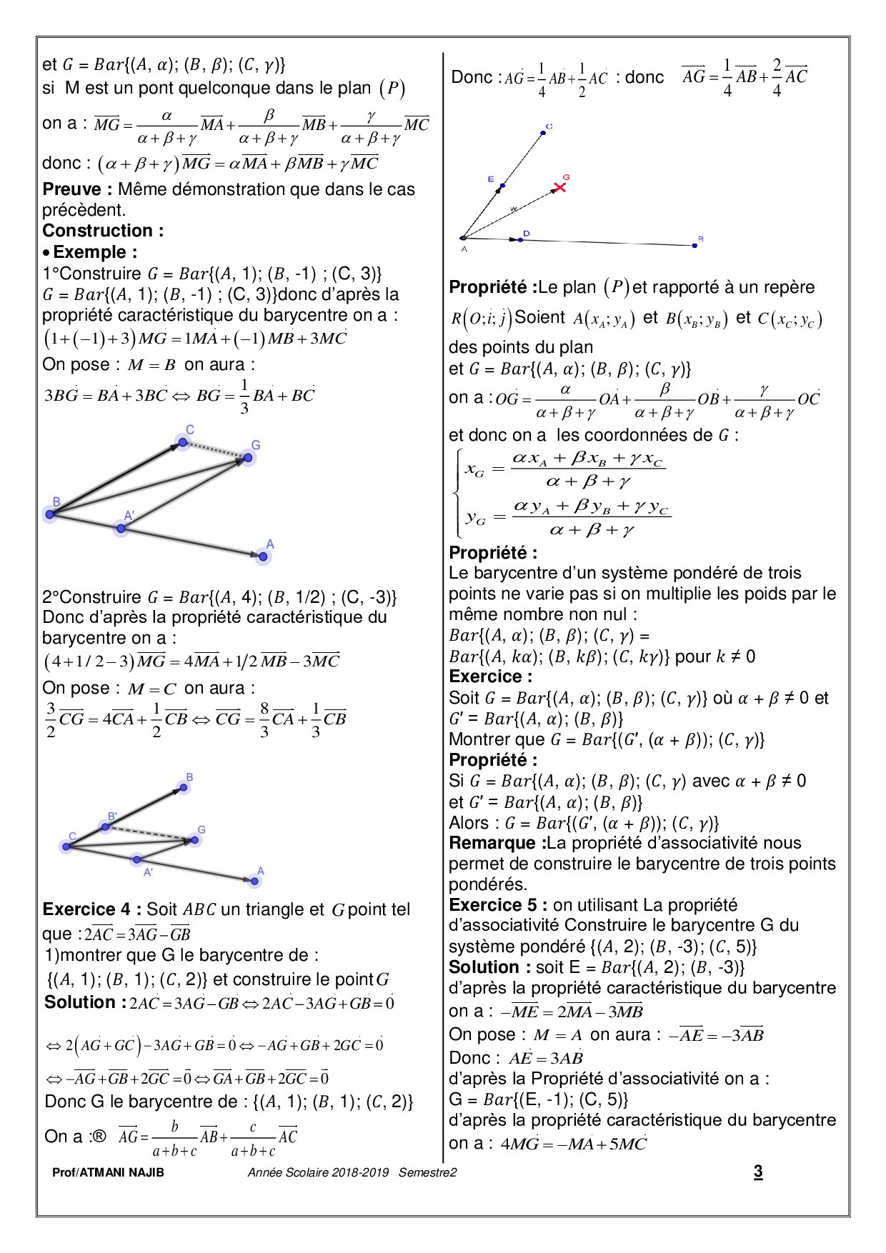 Le barycentre dans le plan - Cours et exercices corrigés - AlloSchool