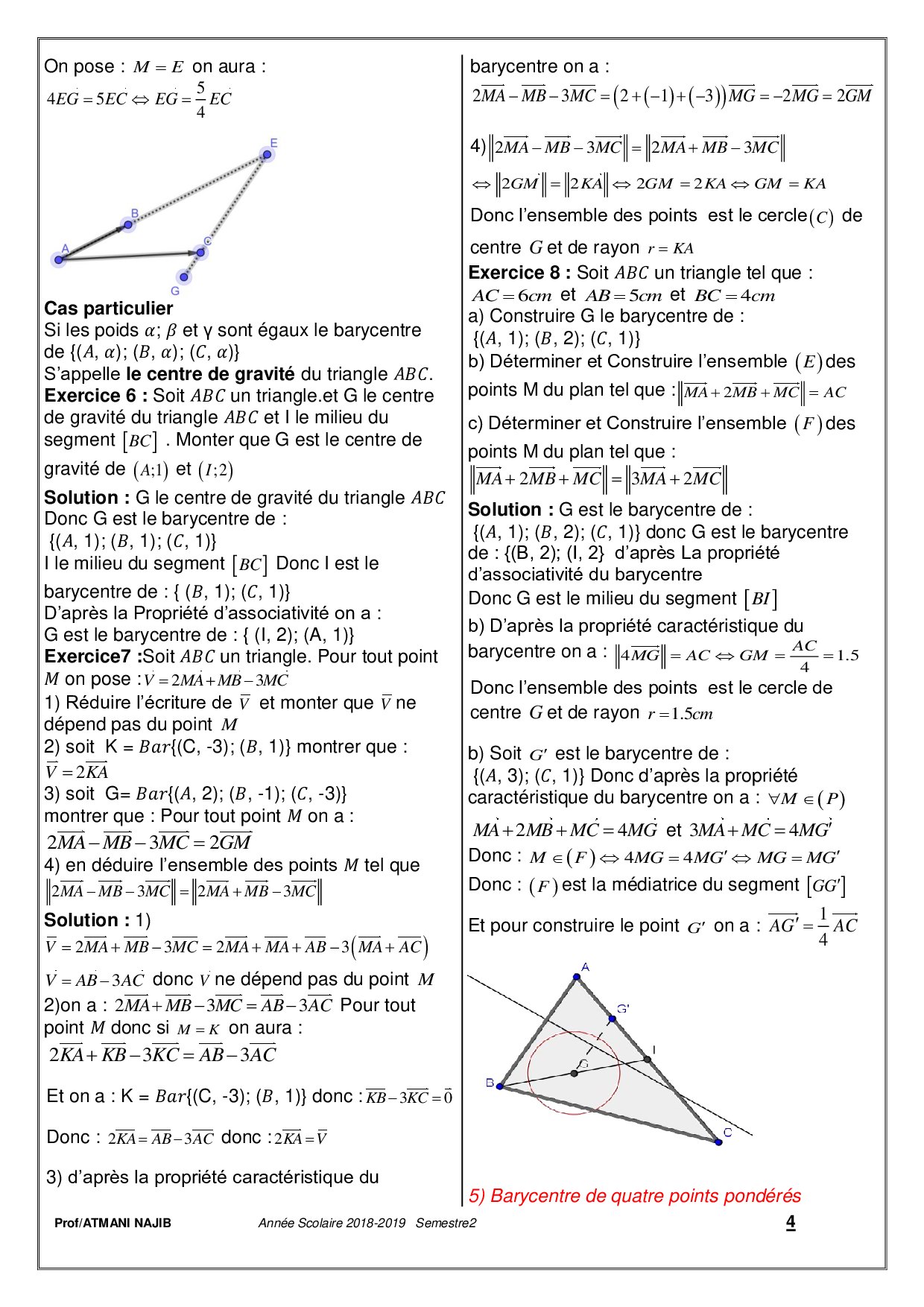Le barycentre dans le plan - Cours et exercices corrigés - AlloSchool