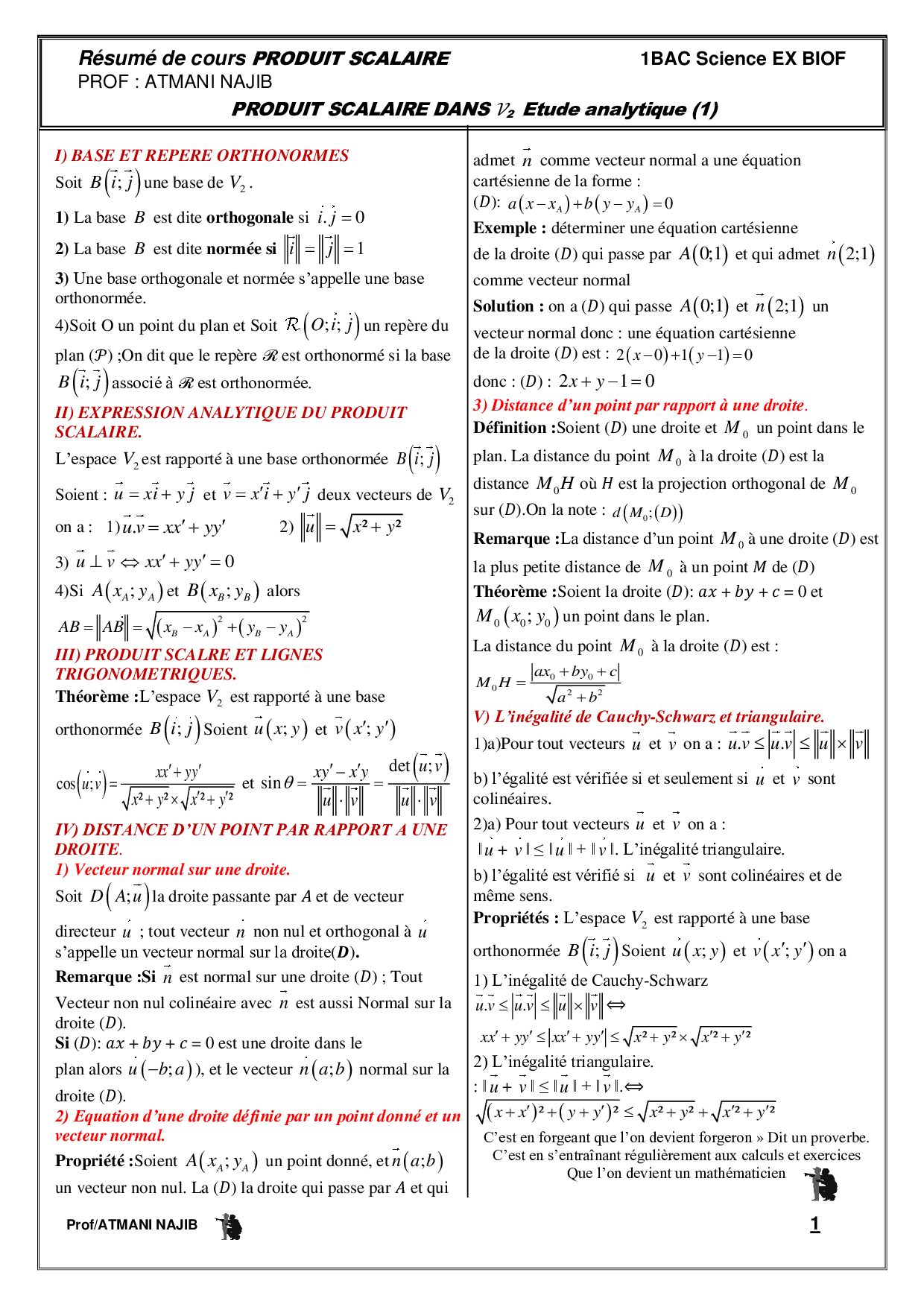 Le produit scalaire dans le plan - Résumé de cours 1 - AlloSchool