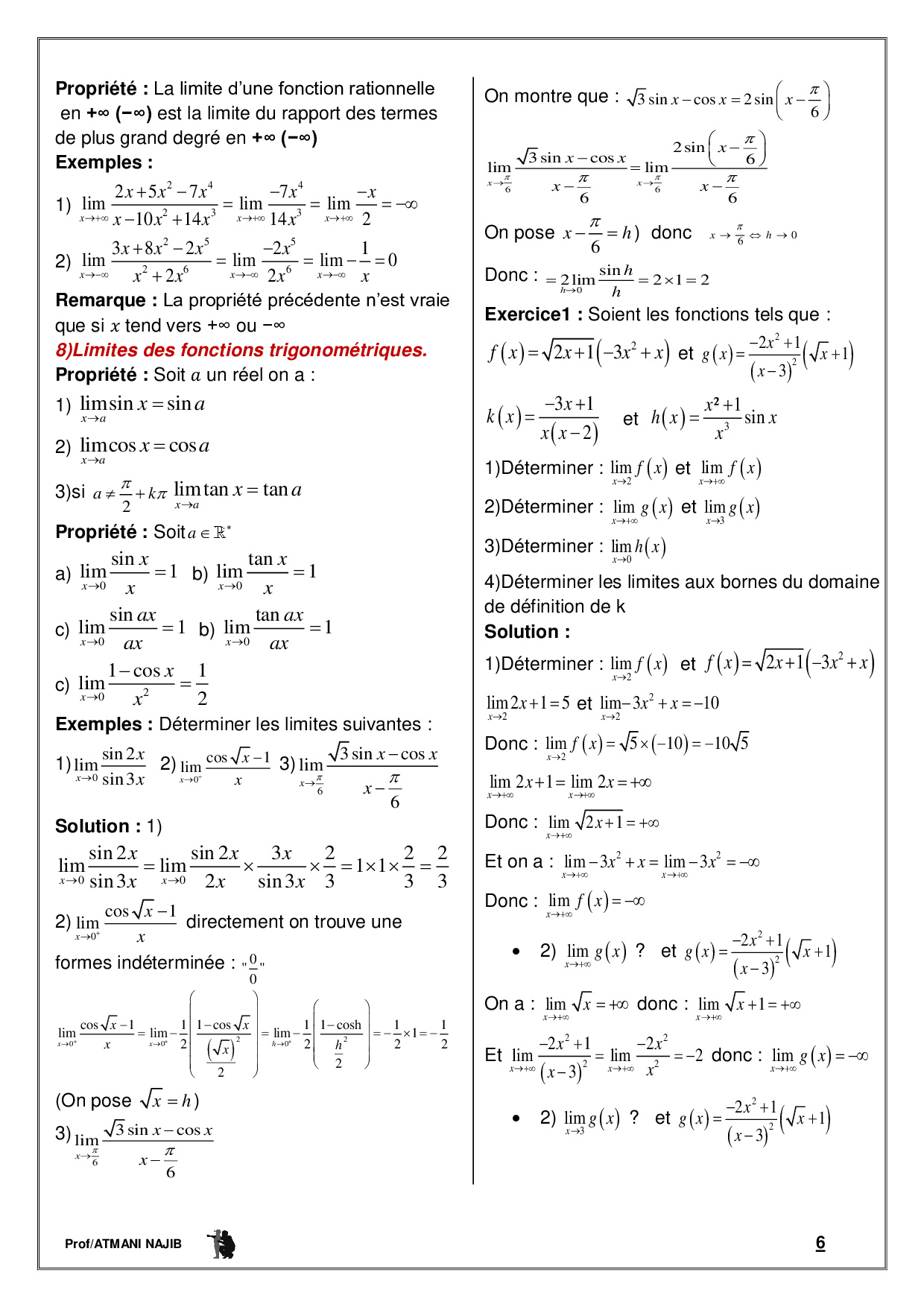 Les limites d’une fonction - Cours et exercices corrigés - AlloSchool