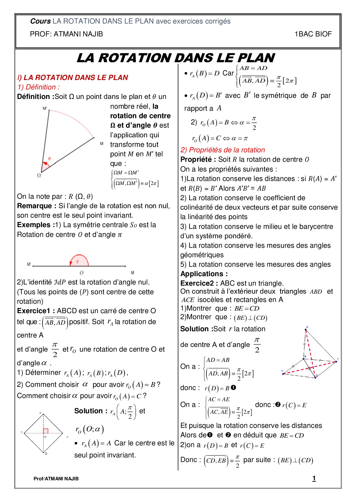 La rotation dans le plan - Cours et exercices corrigés - AlloSchool