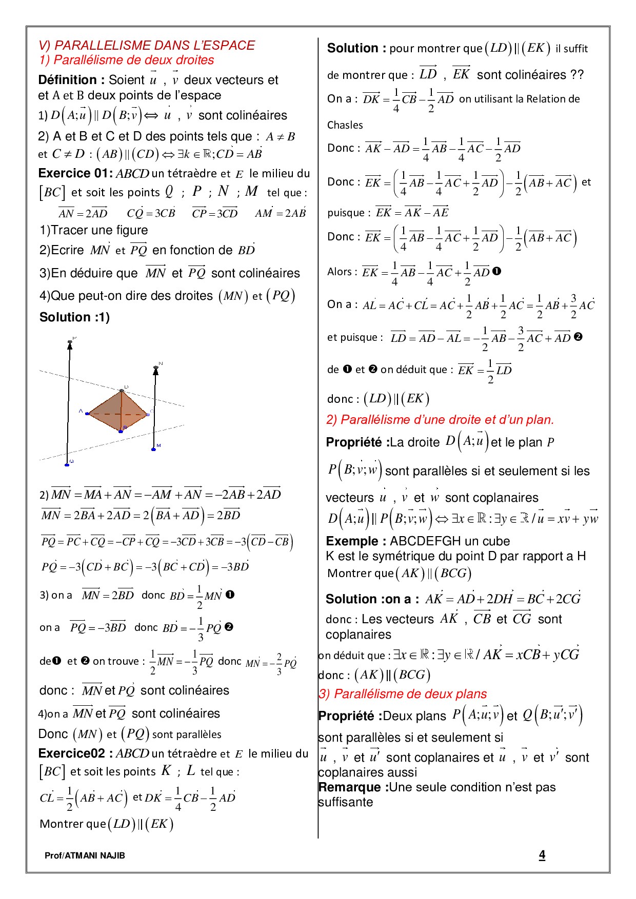 Vecteurs de l’espace - Cours et exercices corrigés - AlloSchool