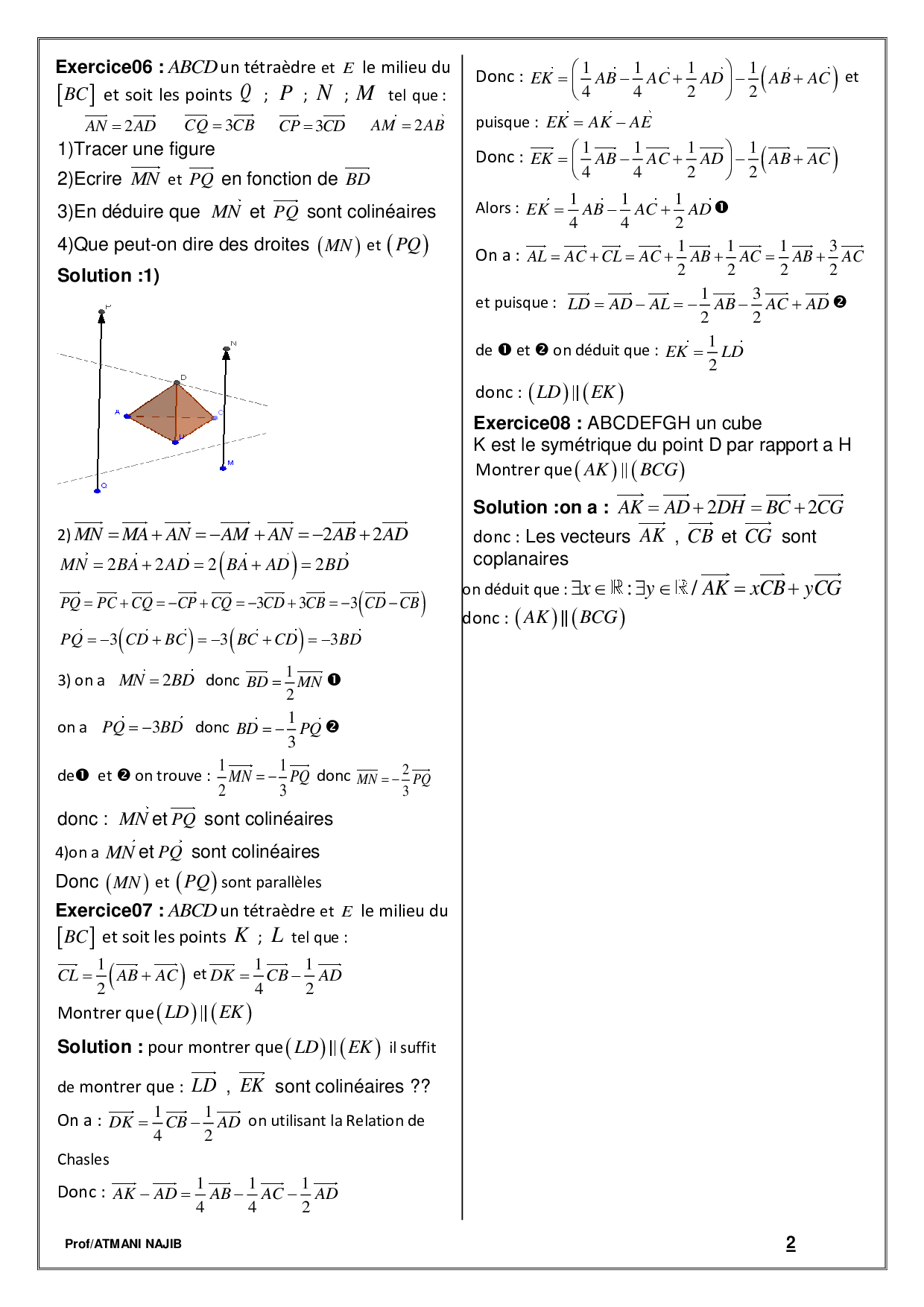 Vecteurs de l’espace - Corrigé série d'exercices 1 - AlloSchool