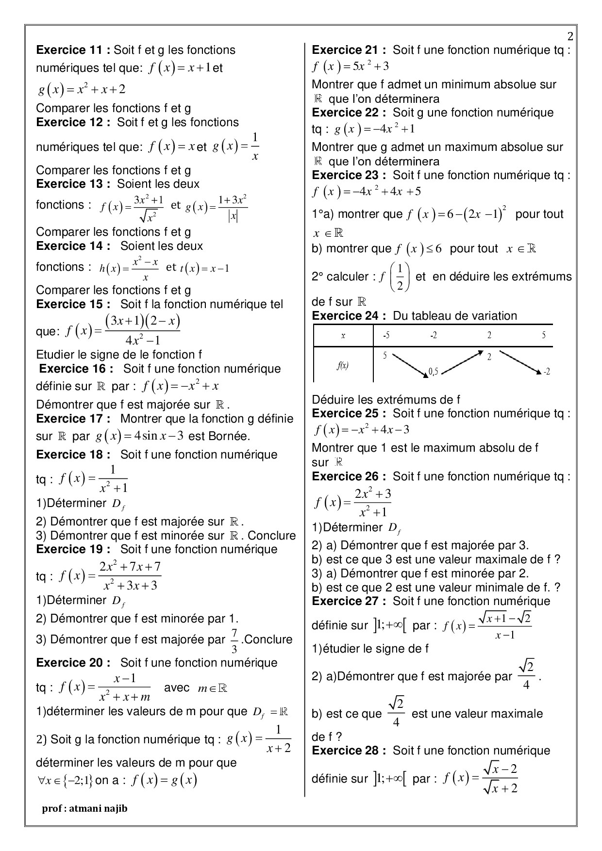 Généralités sur les fonctions - Série d'exercices 1 - AlloSchool