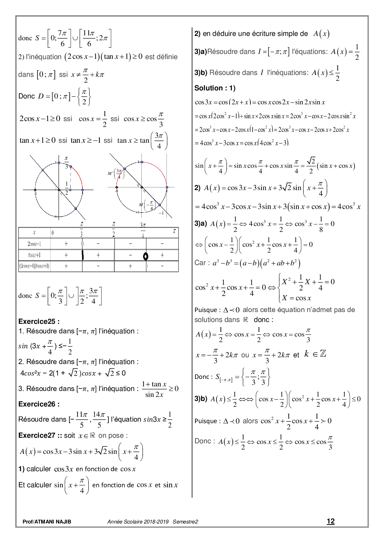 Calcul trigonométrique - Cours et exercices corrigés - AlloSchool