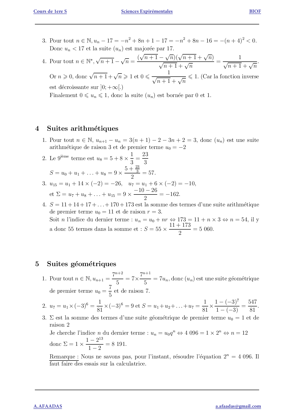 Les suites numériques - Corrigé série d'exercices (FR) - AlloSchool