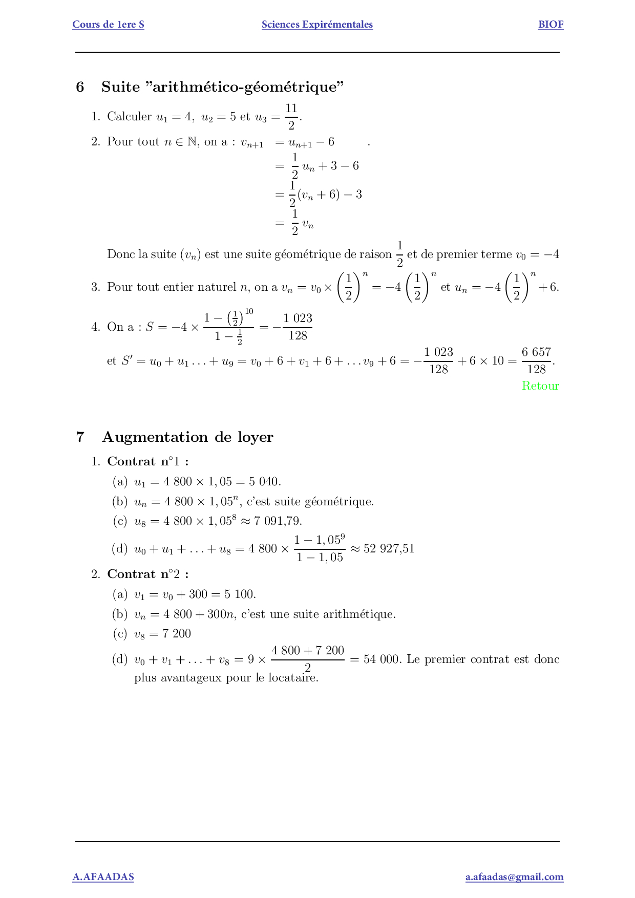 Les suites numériques - Corrigé série d'exercices (FR) - AlloSchool