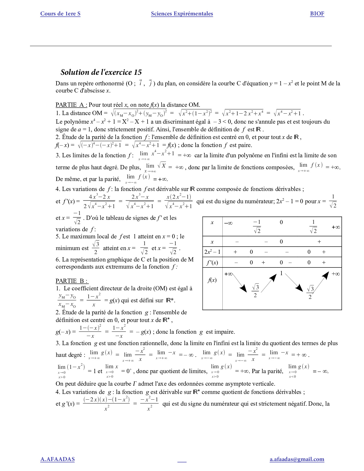 Étude des fonctions numériques - Exercices corrigés (FR) - AlloSchool