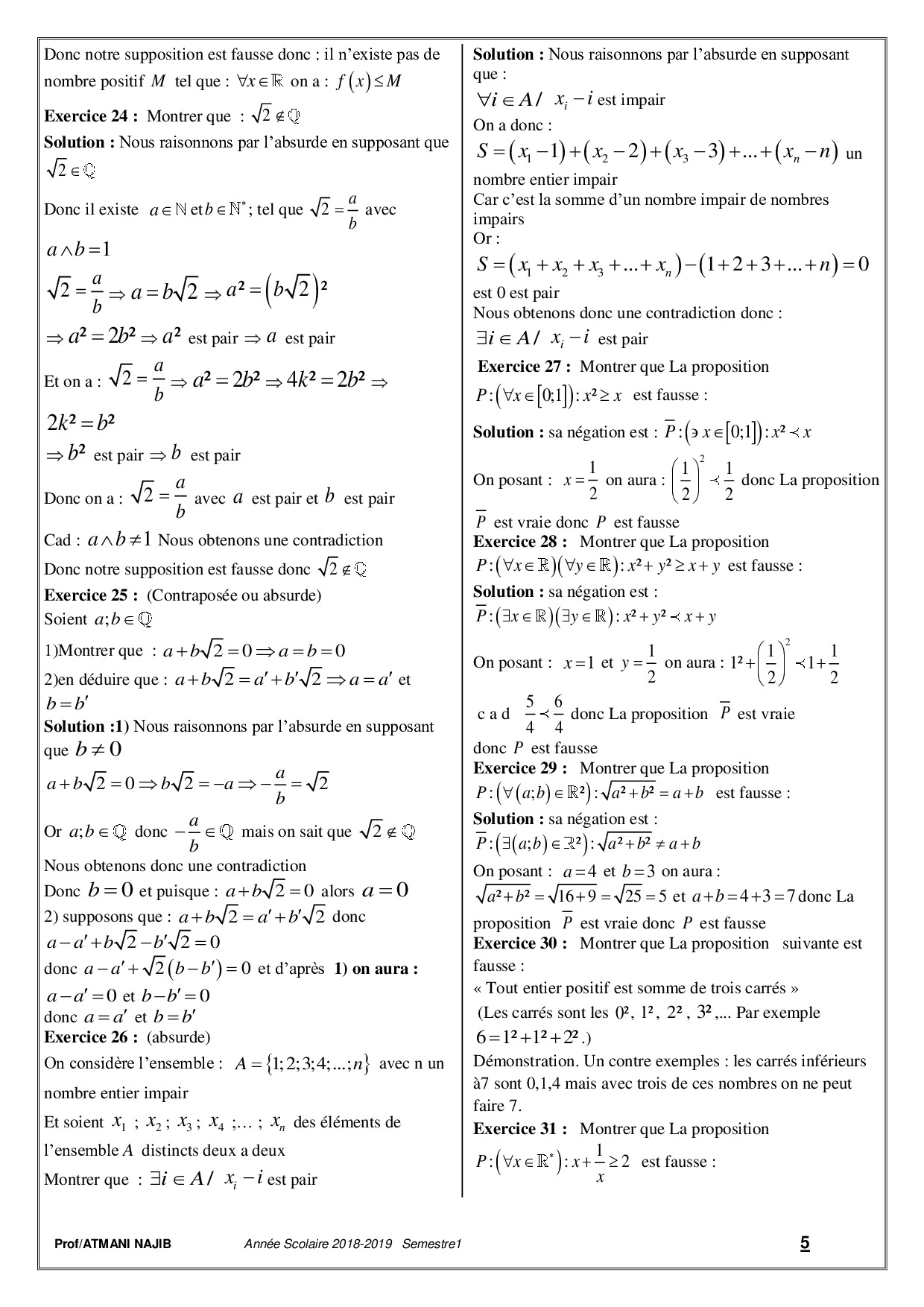 Logique mathématique - Corrigé série d'exercices 1 - AlloSchool