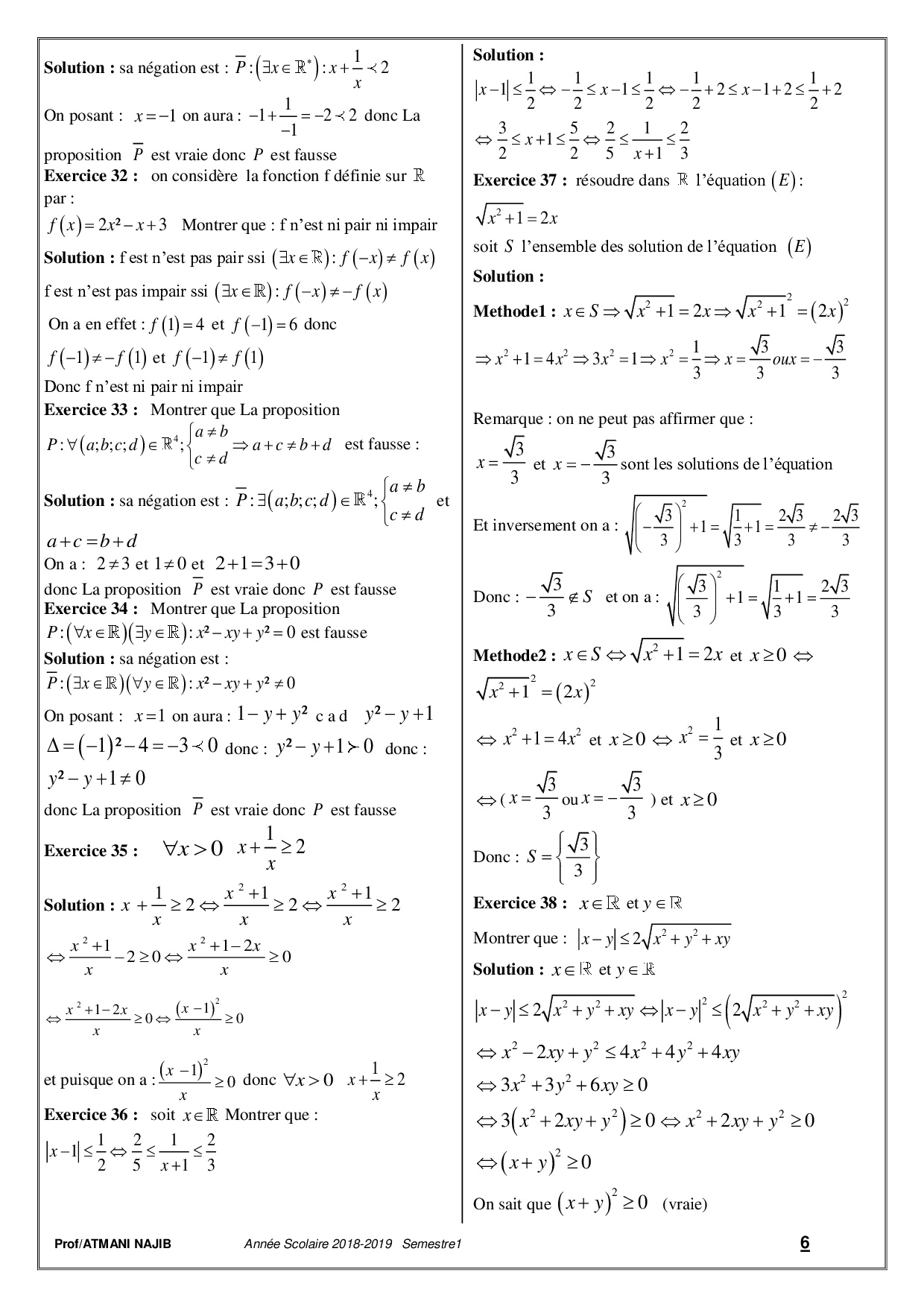 Logique mathématique - Corrigé série d'exercices 1 - AlloSchool