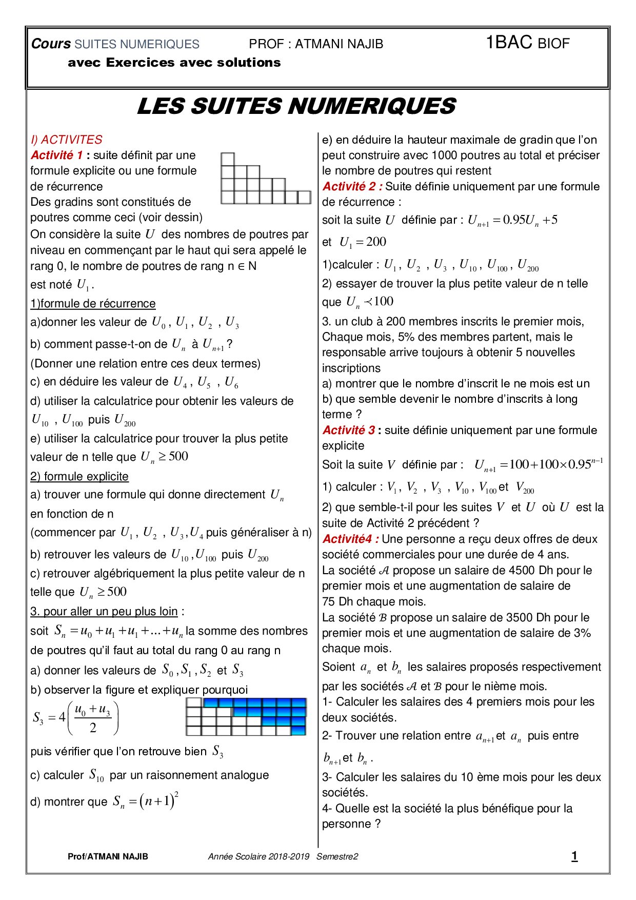 Les suites numériques - Cours et exercices corrigés - AlloSchool
