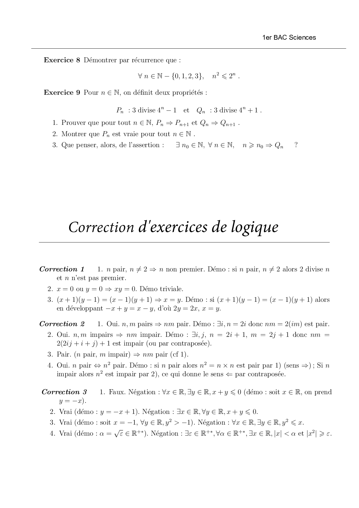 Logique mathématique - Exercices corrigés 1 - AlloSchool