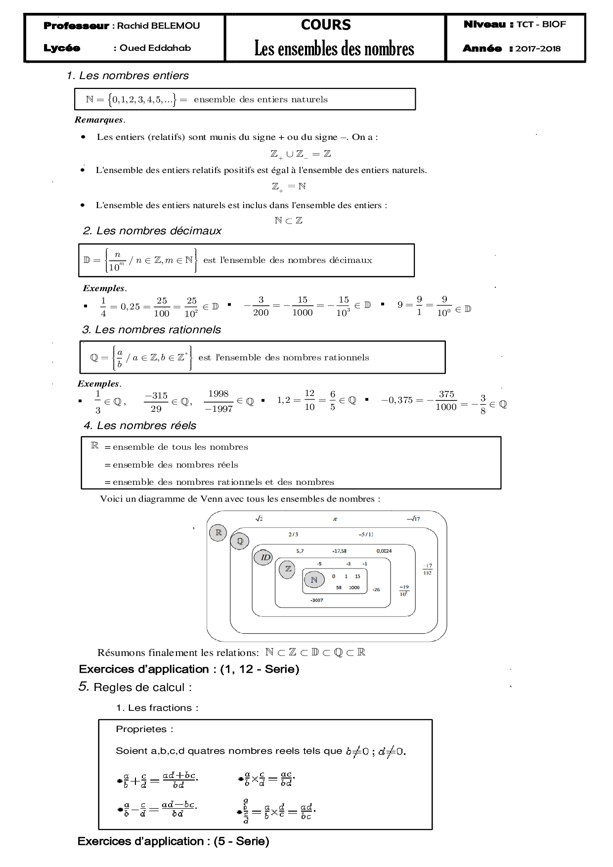 Les ensembles de nombres N, Z, Q, D et R - Résumé de cours 2 - AlloSchool