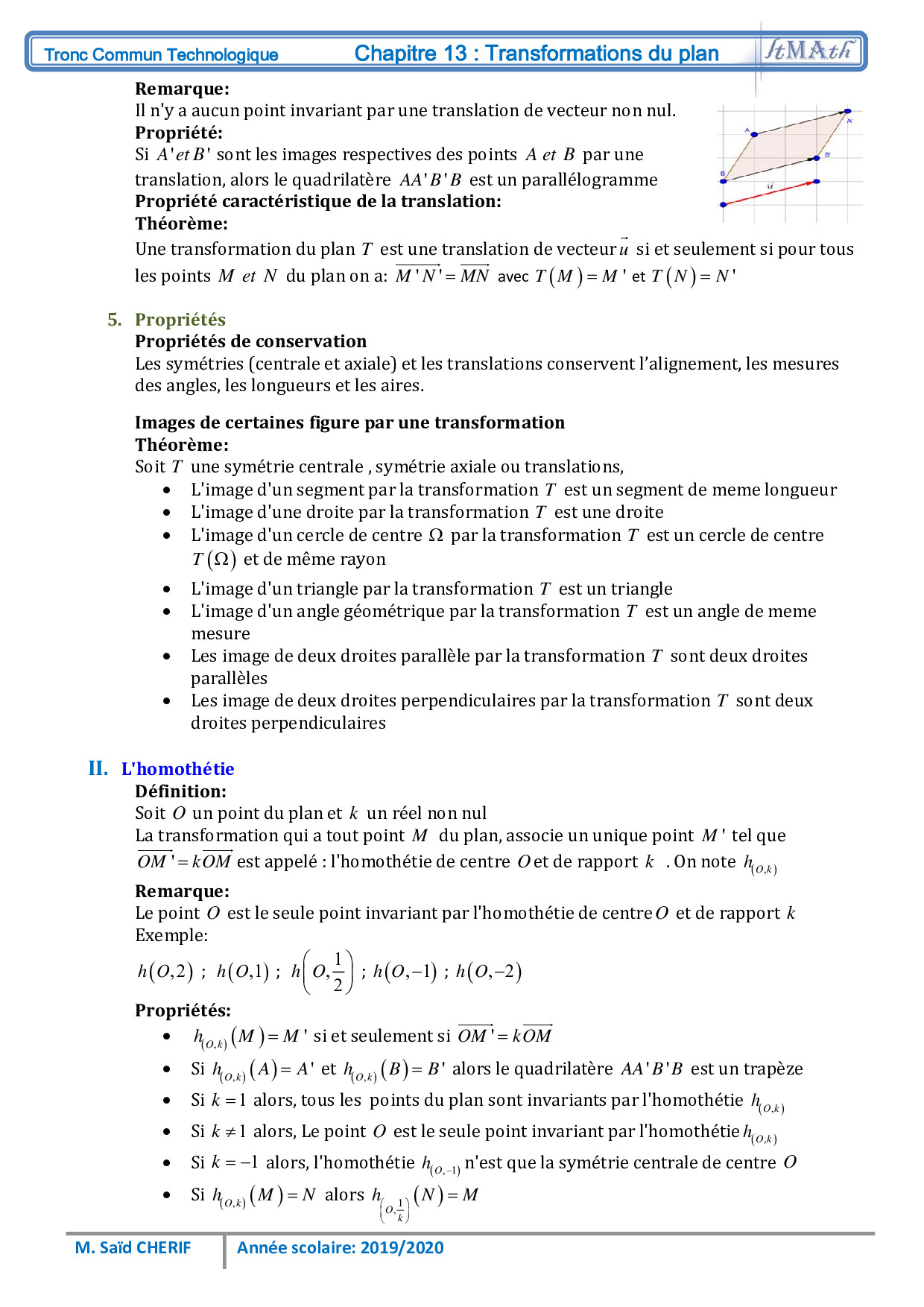 Transformations du plan - Cours 3 - AlloSchool