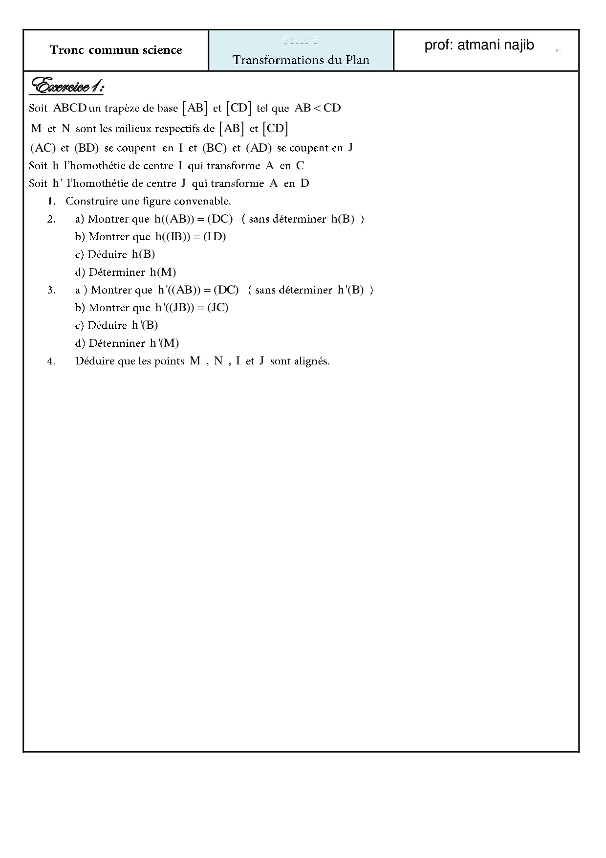 Transformations du plan - Exercices non corrigés 2 - AlloSchool