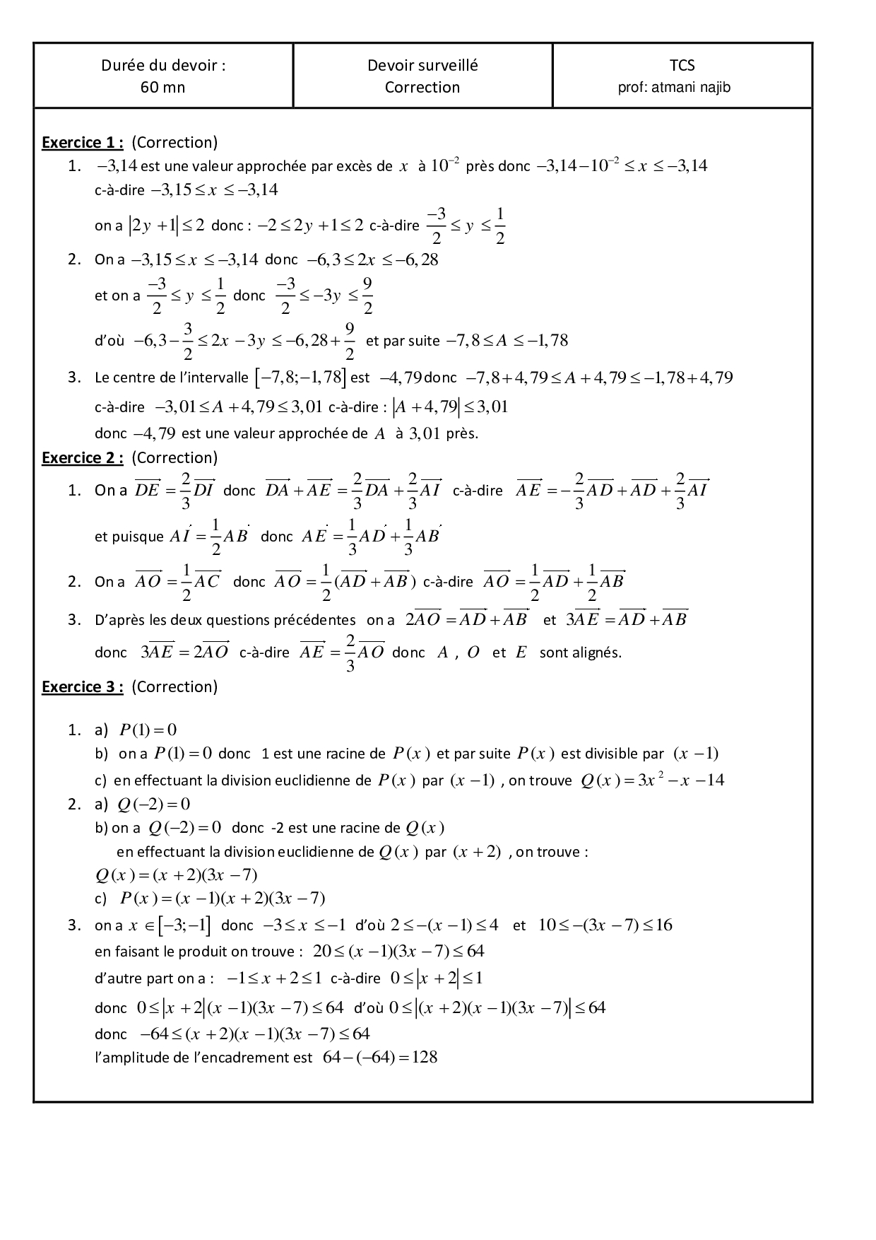 Corrigé devoir 9 - AlloSchool