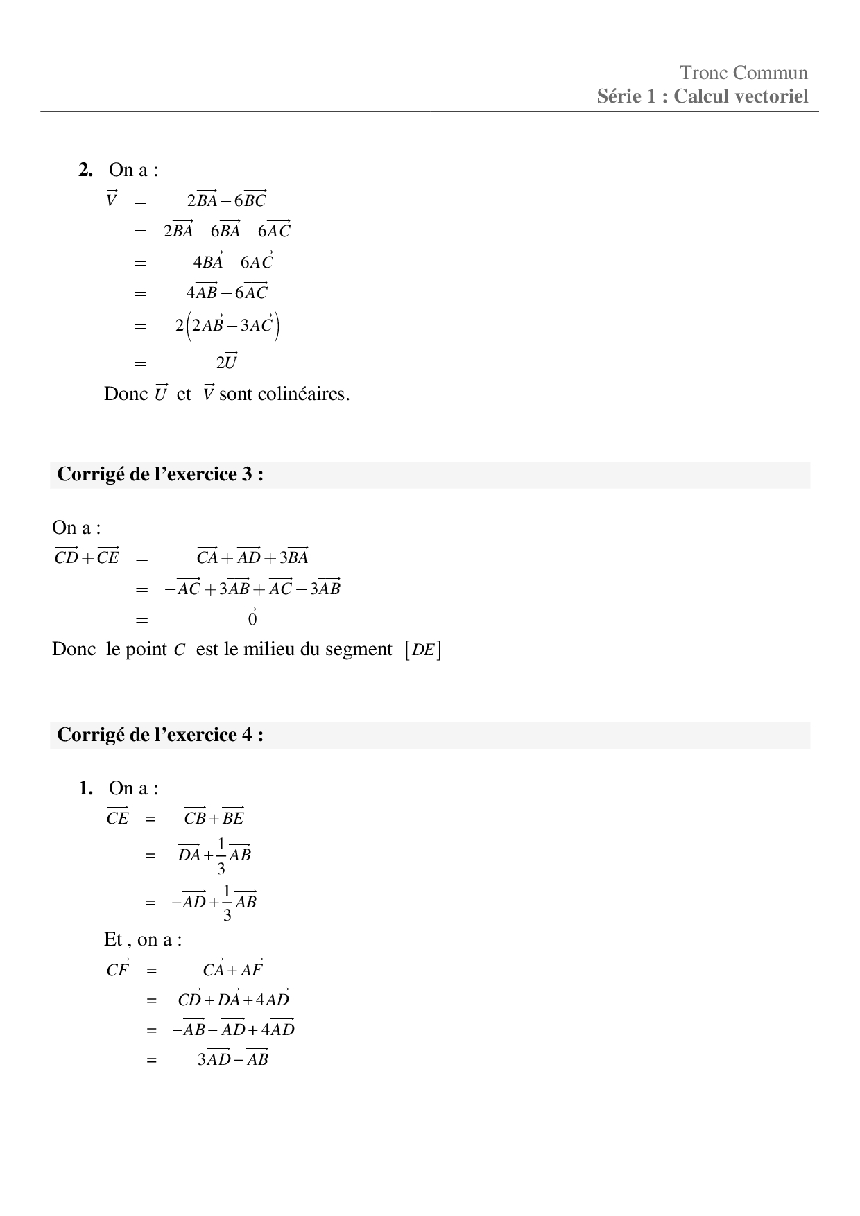 Calcul vectoriel dans le plan - Corrigé série d'exercices 1 - AlloSchool