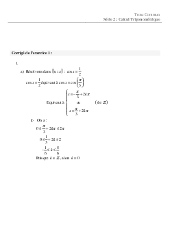 Calcul trigonométrique 2 - Corrigé série d'exercices 1 - AlloSchool