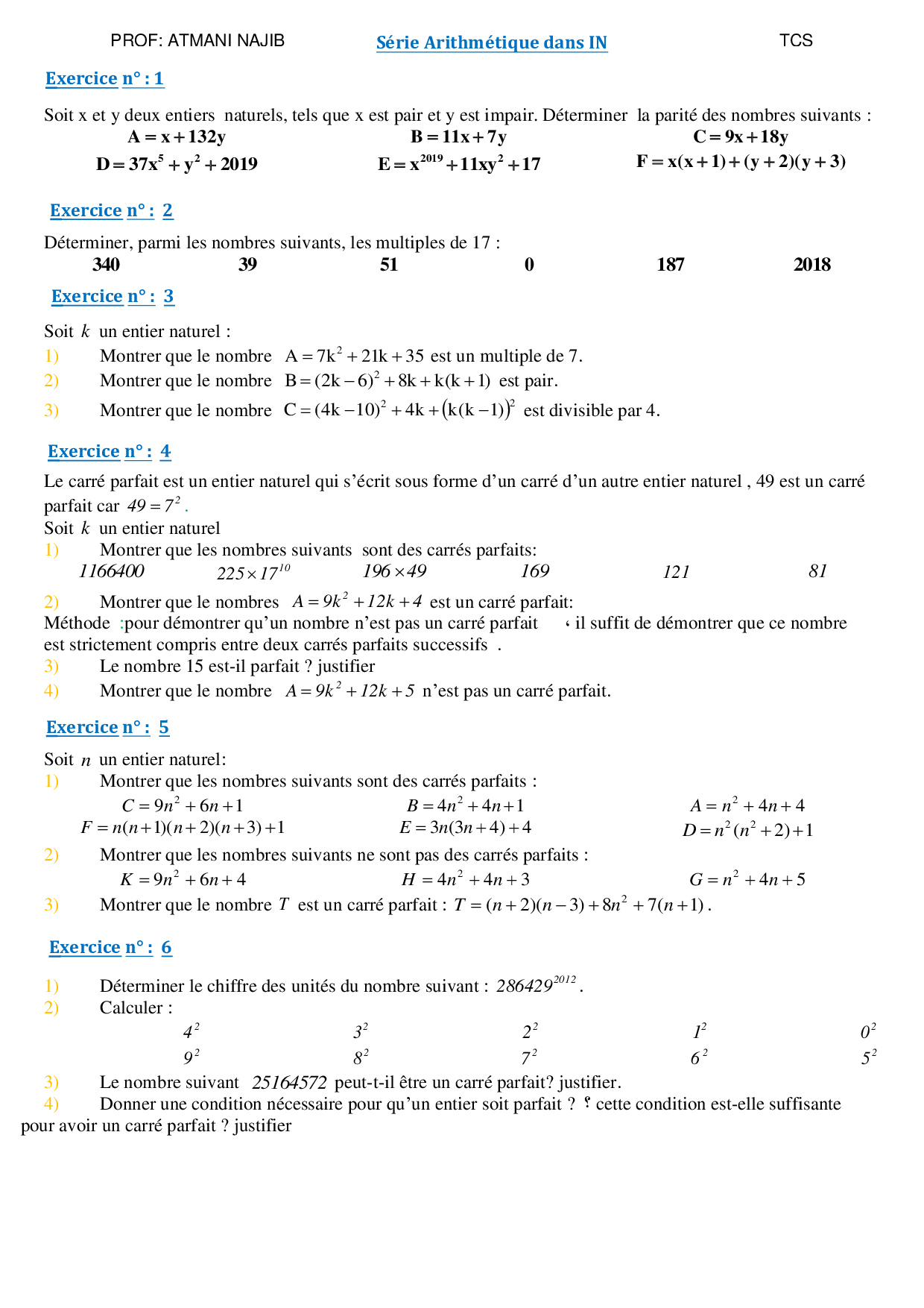 Arithmétique dans IN - Exercices non corrigés 10 - AlloSchool