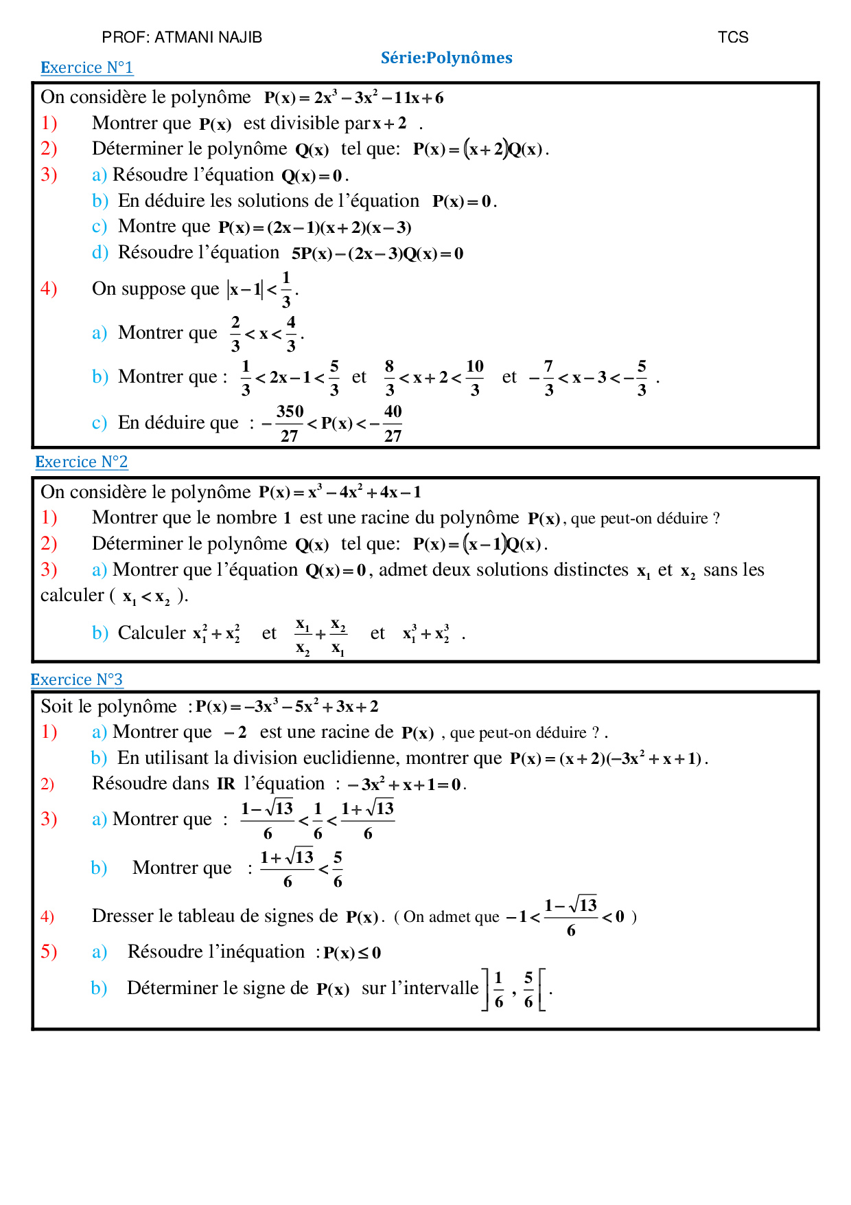Les polynômes - Exercices non corrigés 3 - AlloSchool