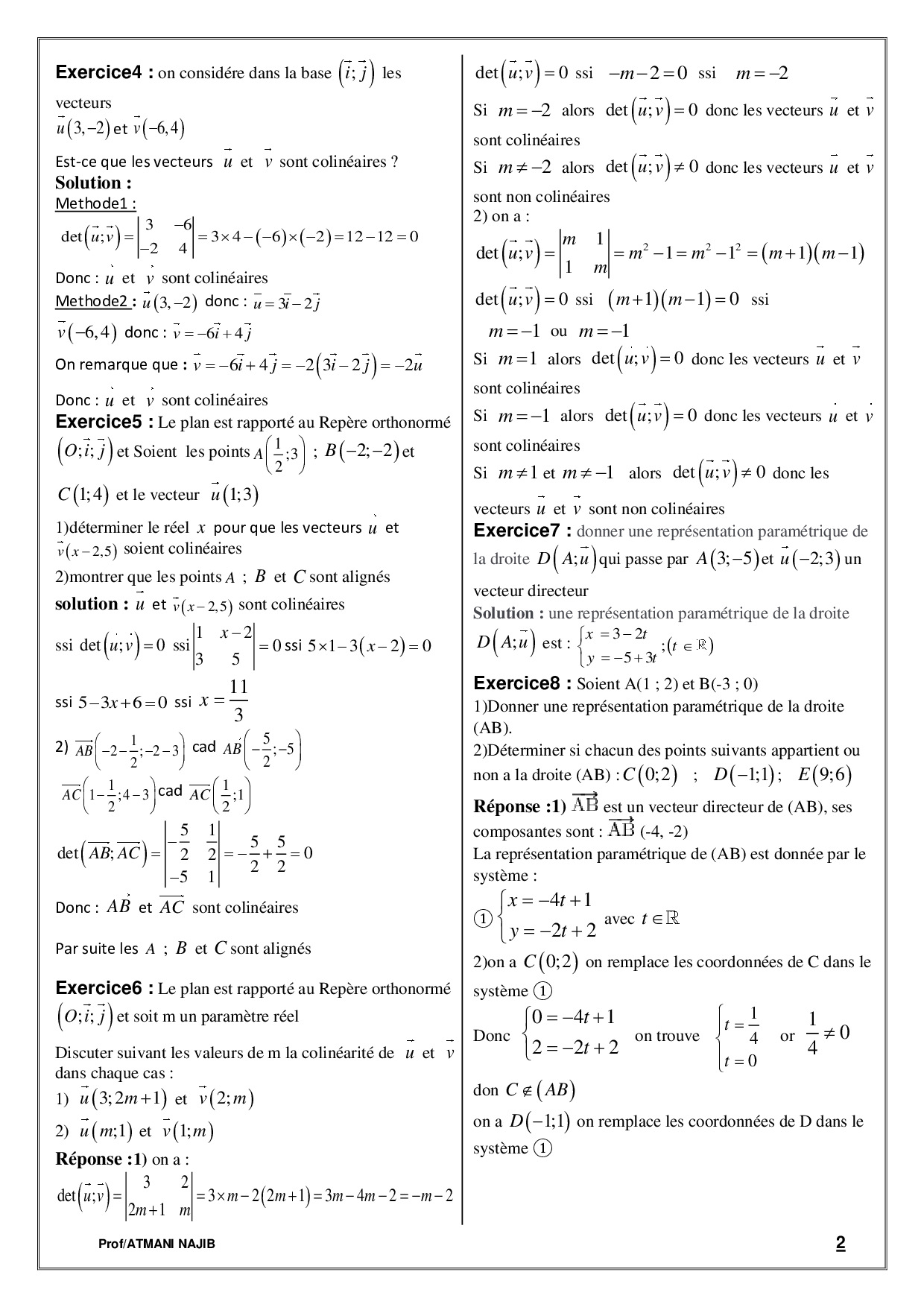 La droite dans le plan - Exercices corrigés 1 - AlloSchool