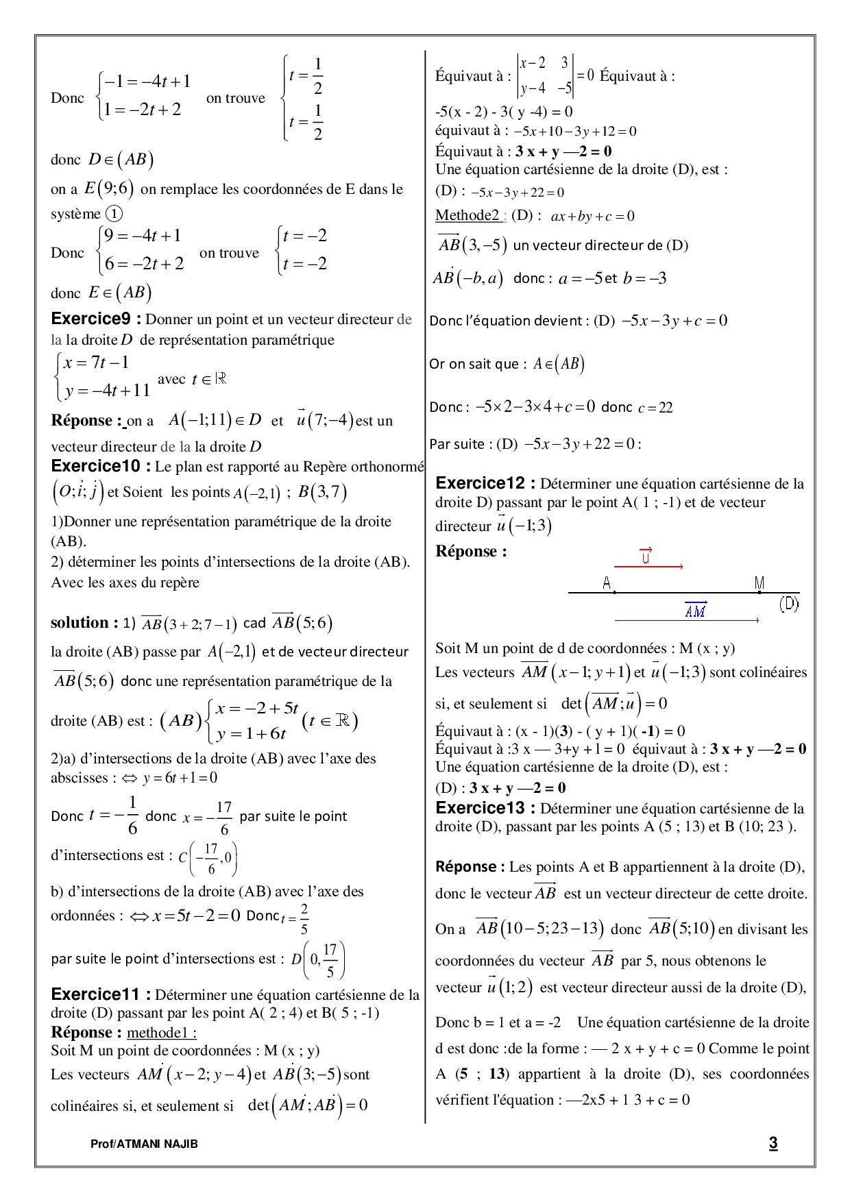 La droite dans le plan - Exercices corrigés 1 - AlloSchool