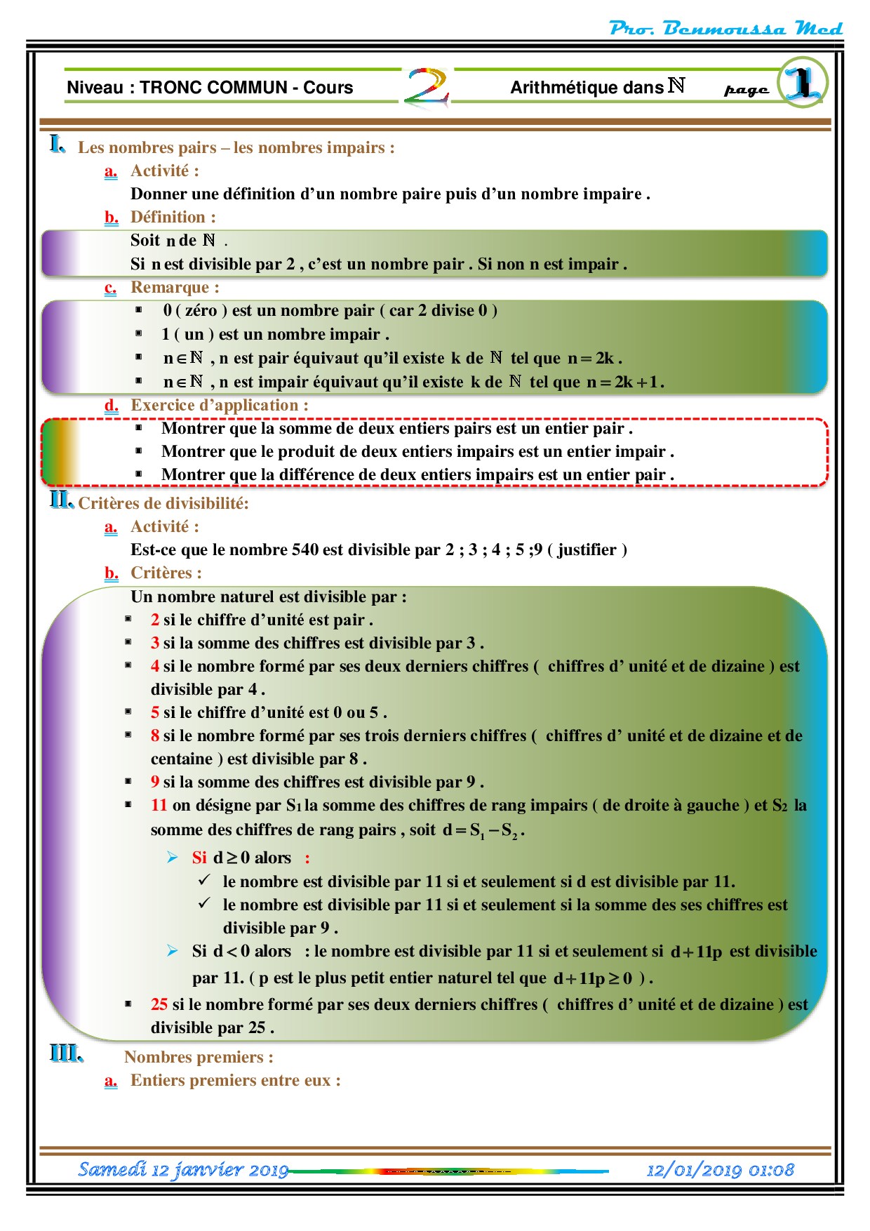Arithmétique dans IN - Cours 1 - AlloSchool