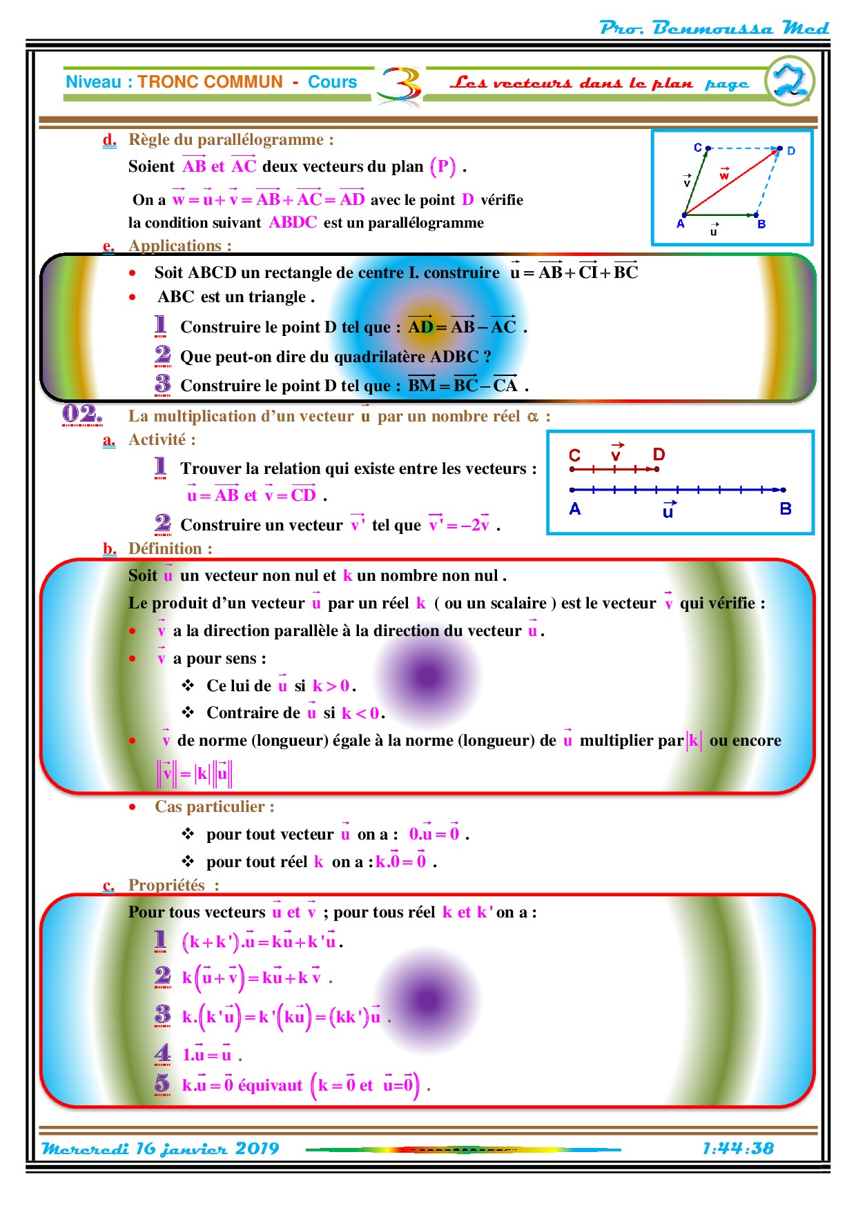 Calcul vectoriel dans le plan - Cours 1 - AlloSchool