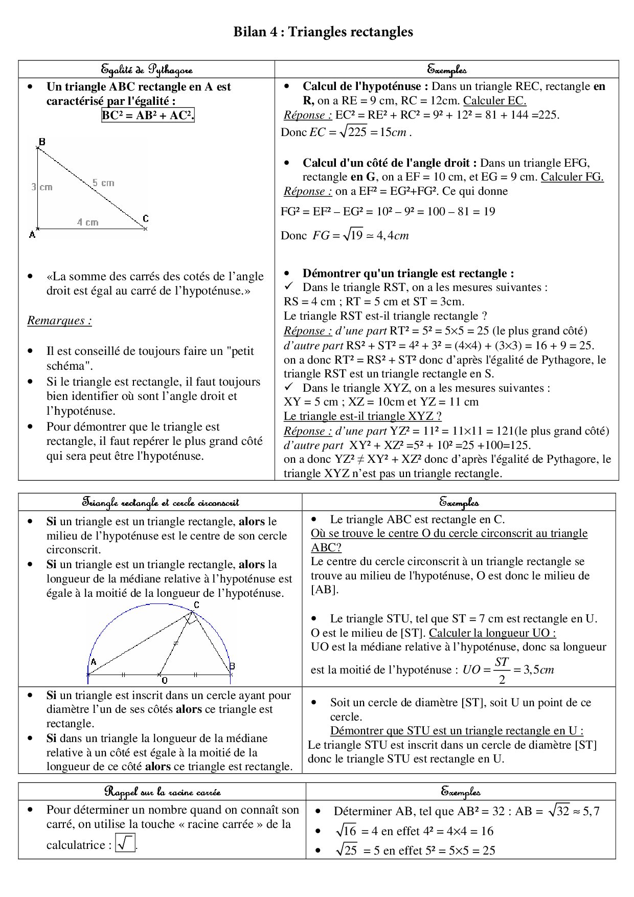 Bilan 4 - Triangles rectangles - AlloSchool